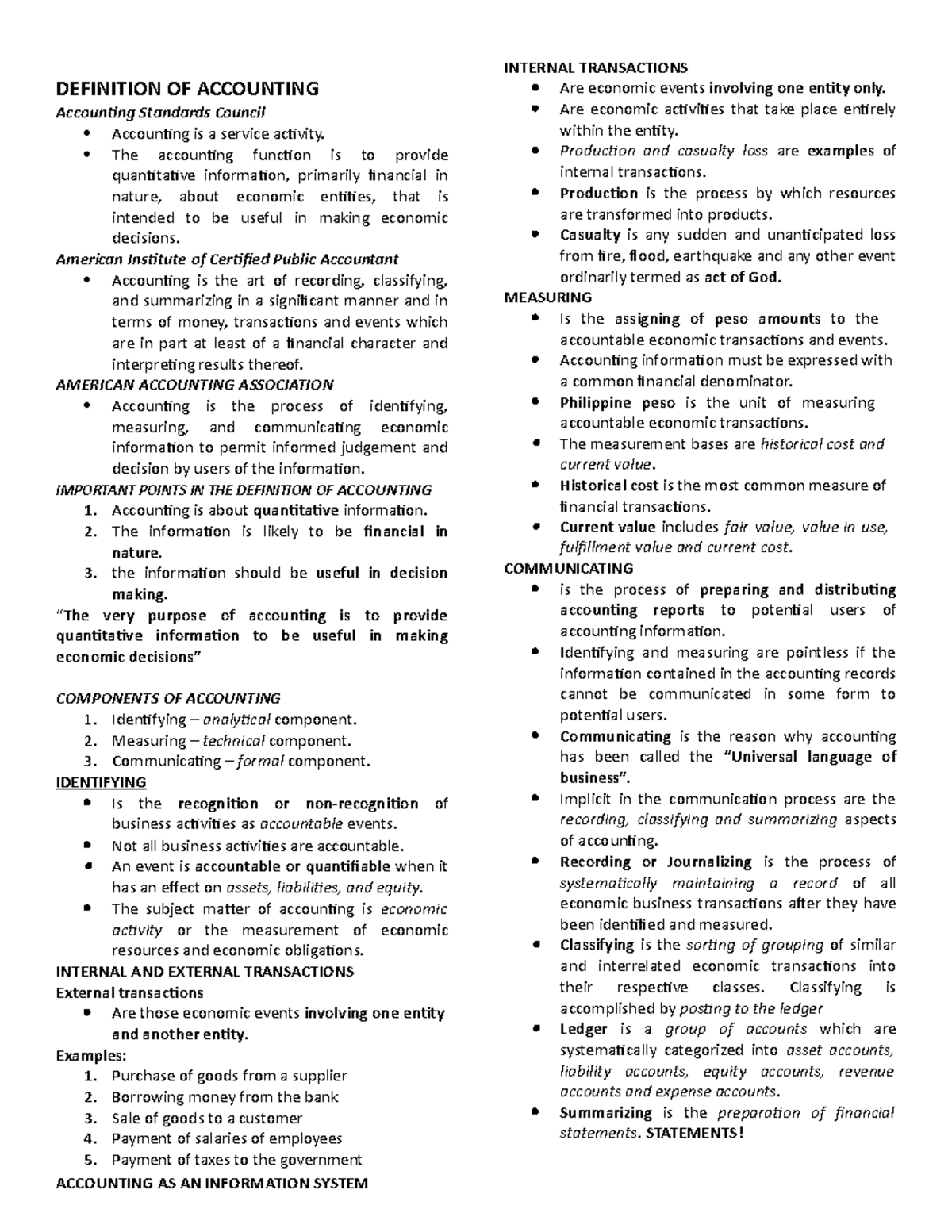 Financial Accounting Reviewer - DEFINITION OF ACCOUNTING Accounting ...