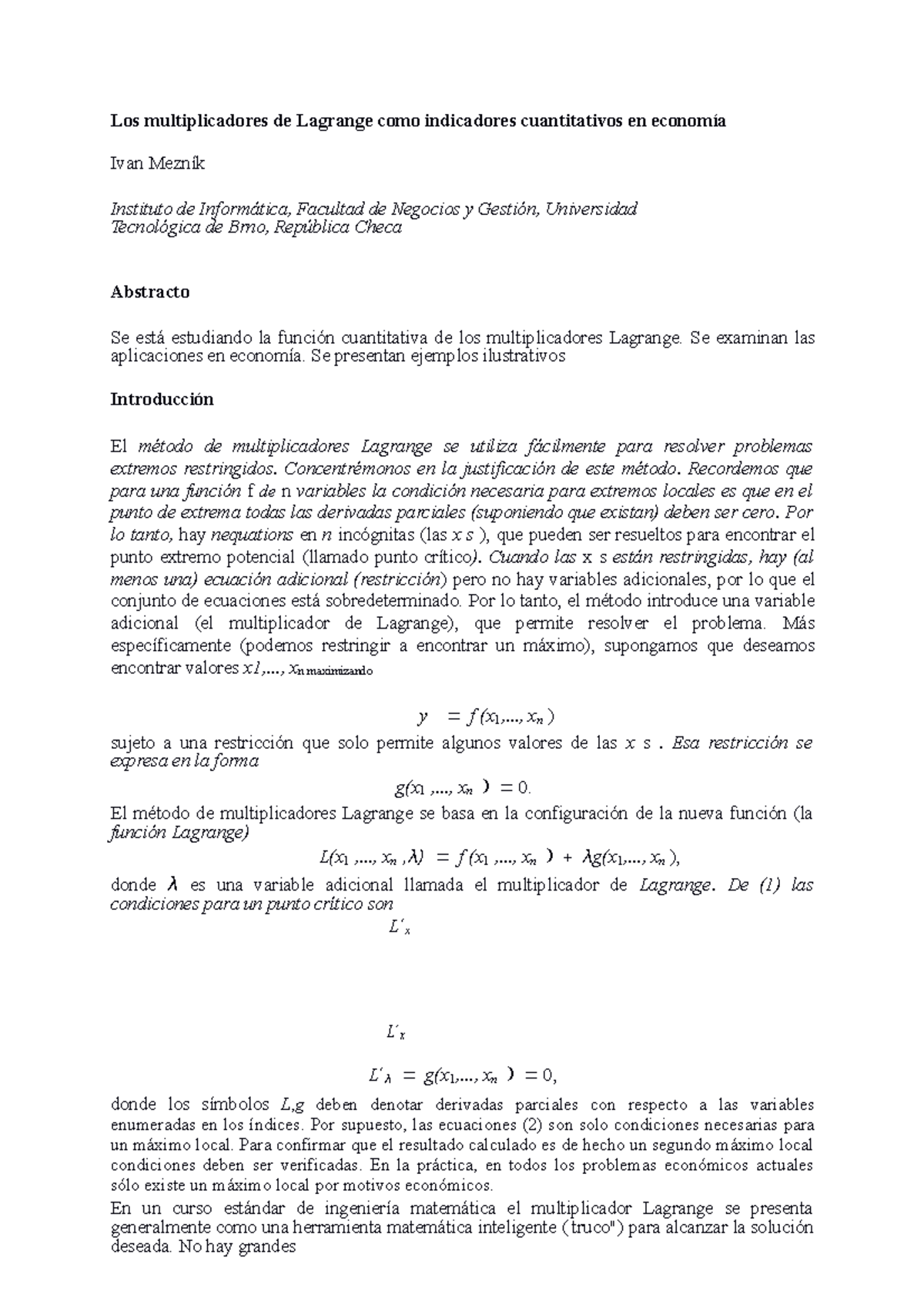 Lagrange Multipliersas Quantitative Indicatorsin Economics-es - Los ...