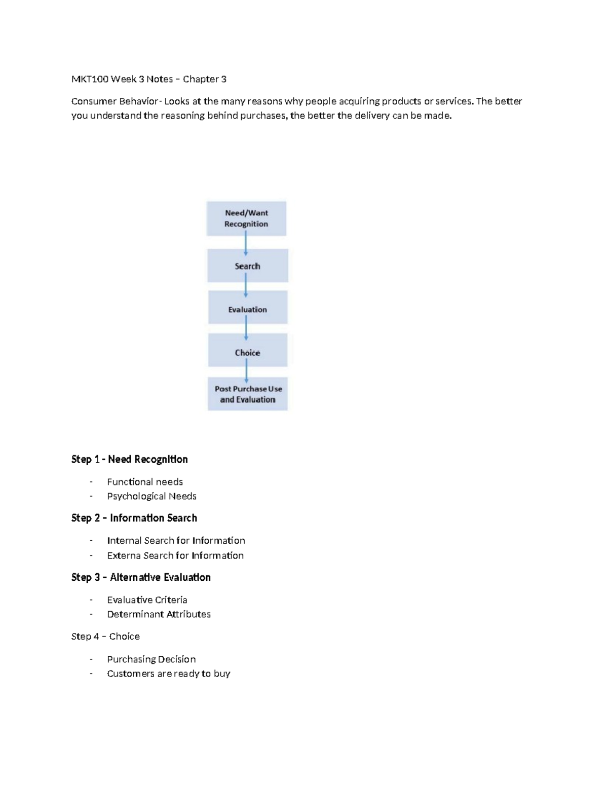 MKT100 Week 3 Notes - MKT100 Week 3 Notes – Chapter 3 Consumer Behavior ...