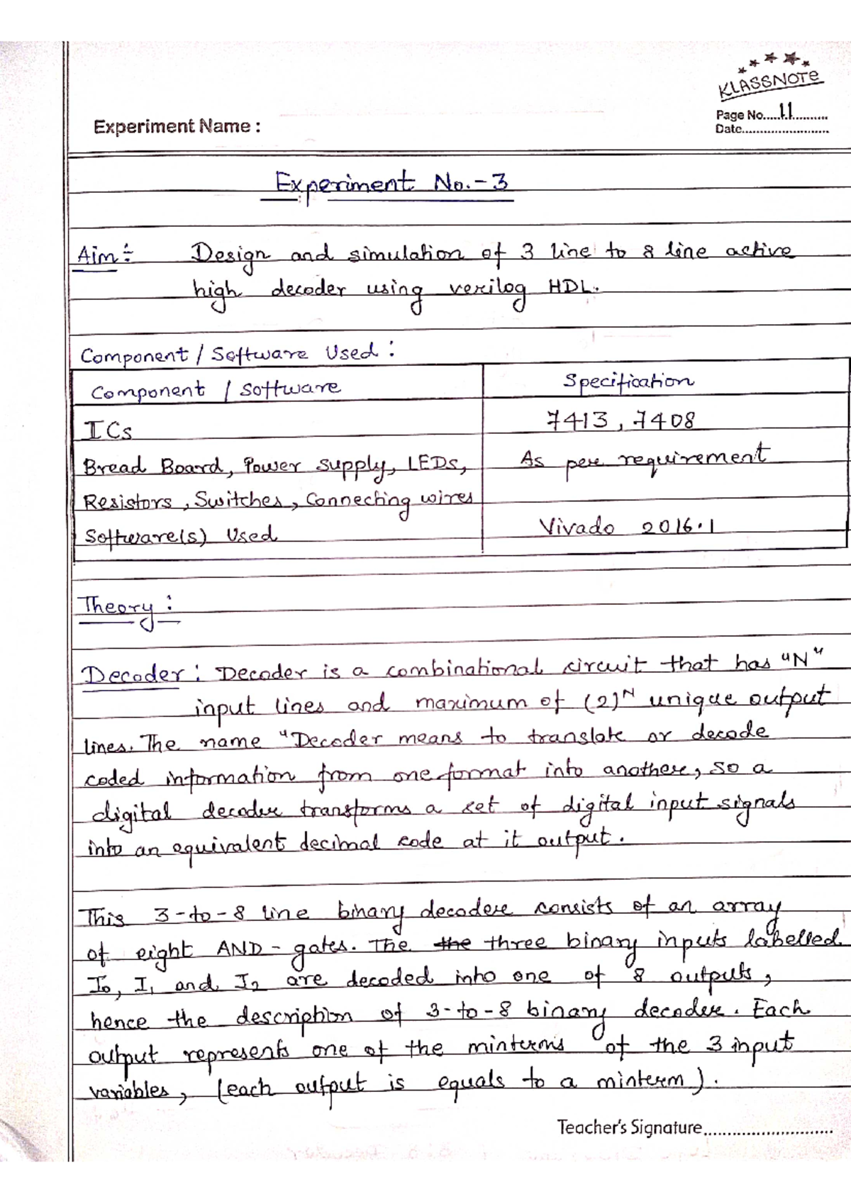 DSD Experiment 03 - Practice materials - KLASSNOTE Page No 11 Experiment Name: Date Experiment ...