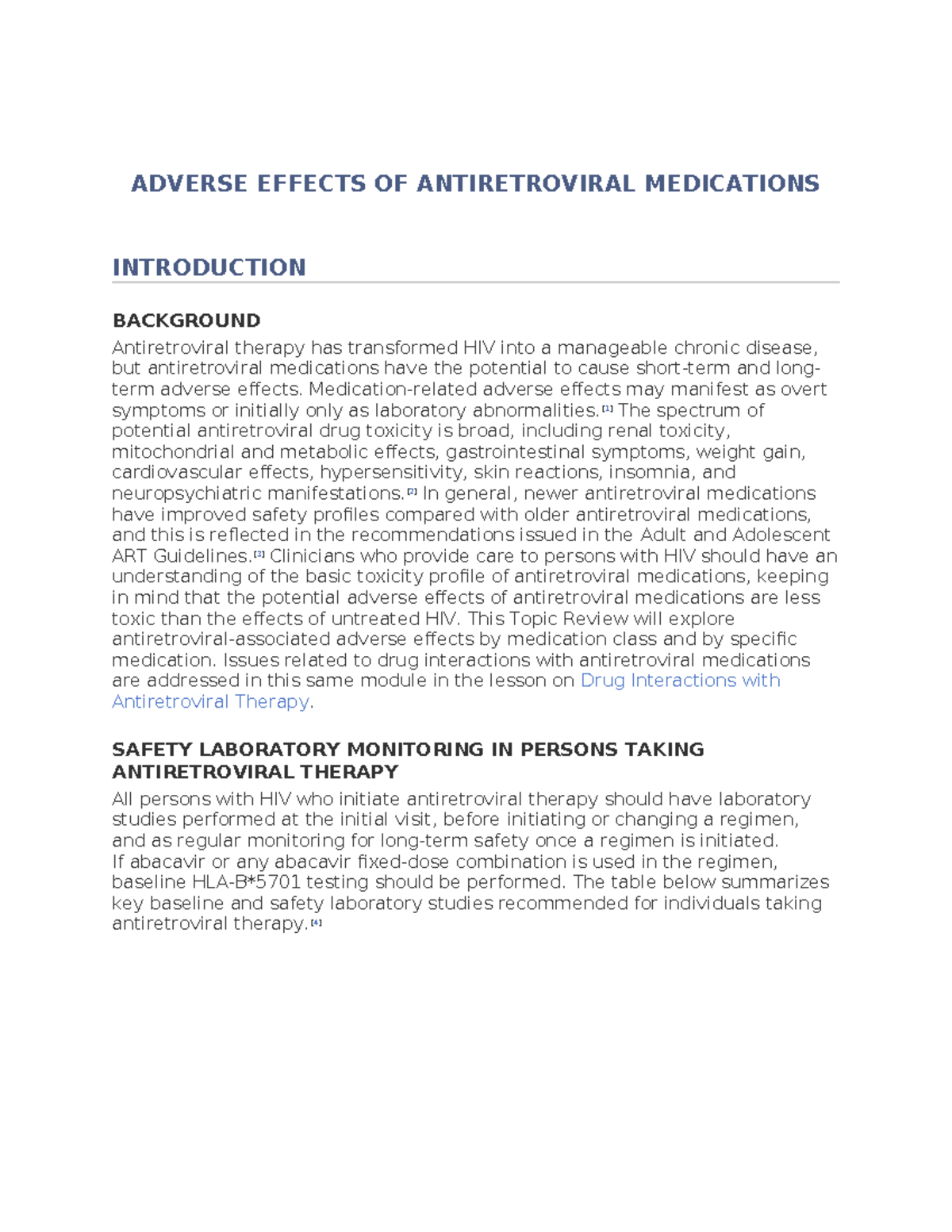 Adverse Effects of antiretroviral medications HIV NR566 - ADVERSE ...