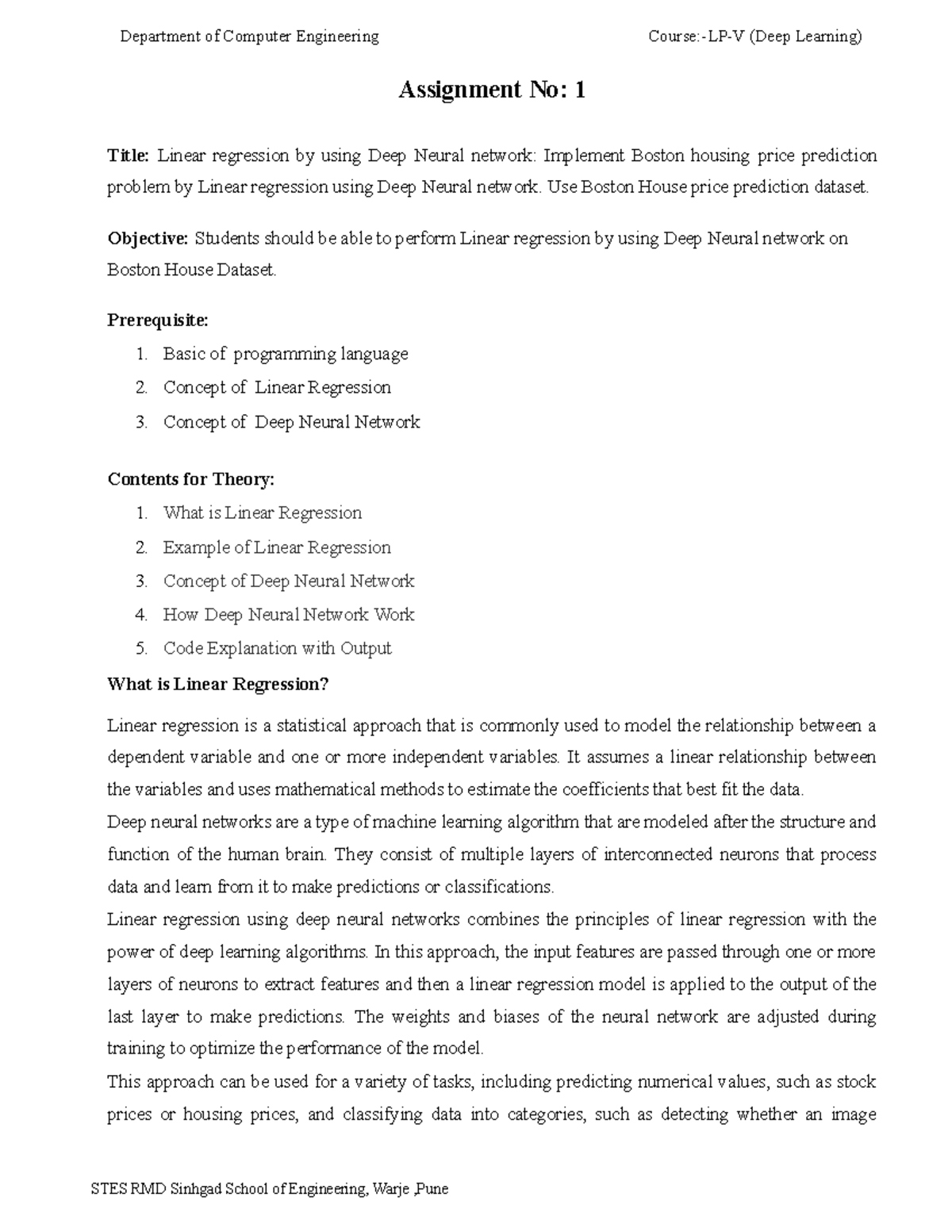 Lp v grpb 1 - it is a lab manual of deel learning pratical no.1 - Assignment No: 1 Title: Linear ...