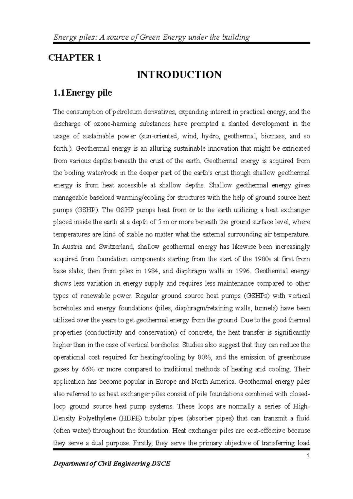 energy piles, a source of green energy under the building: A case study - CHAPTER 1 INTRODUCTION ...