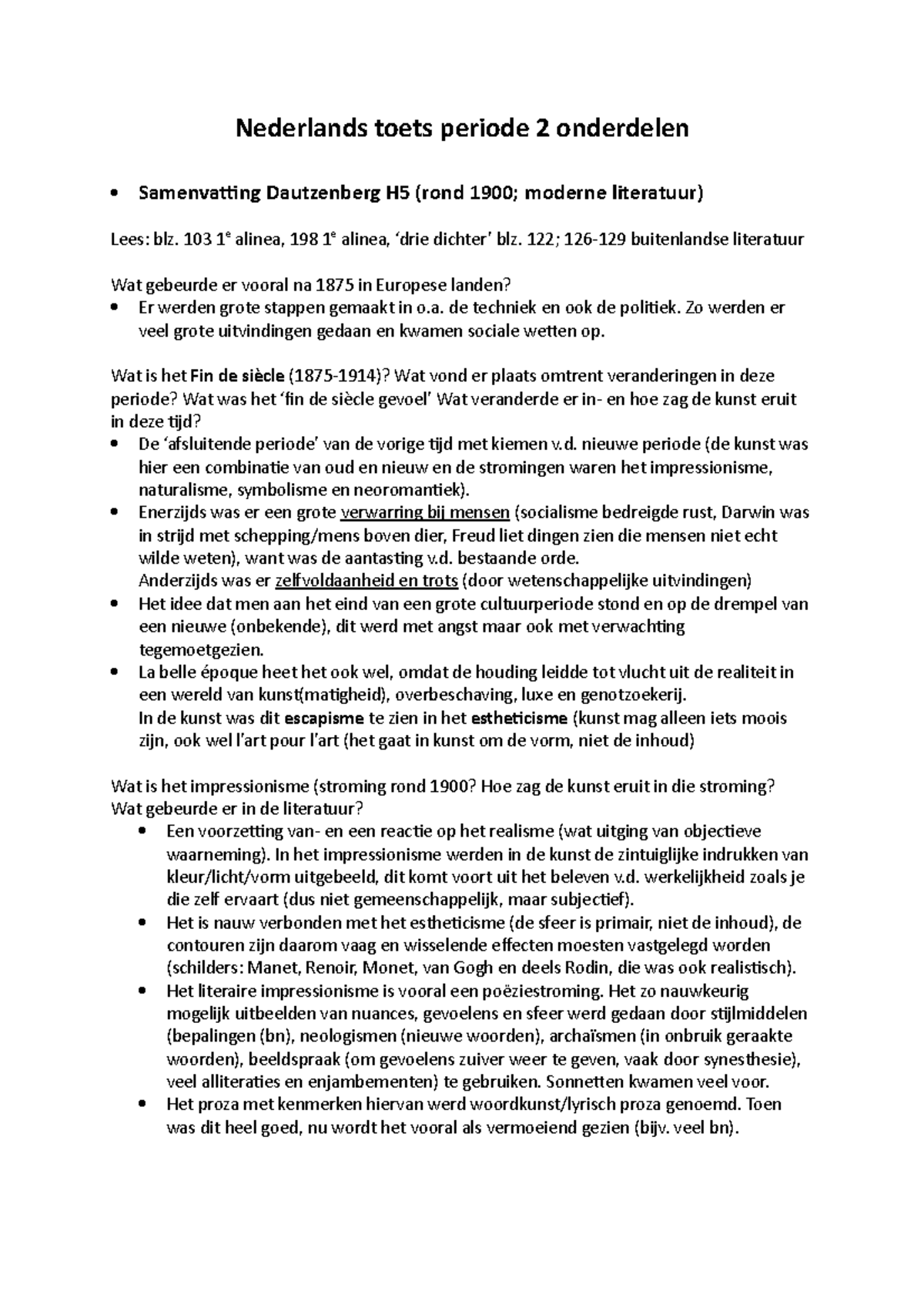 Nederlands toets periode 2 Dautzenberg en literatuur - Nederlands toets ...