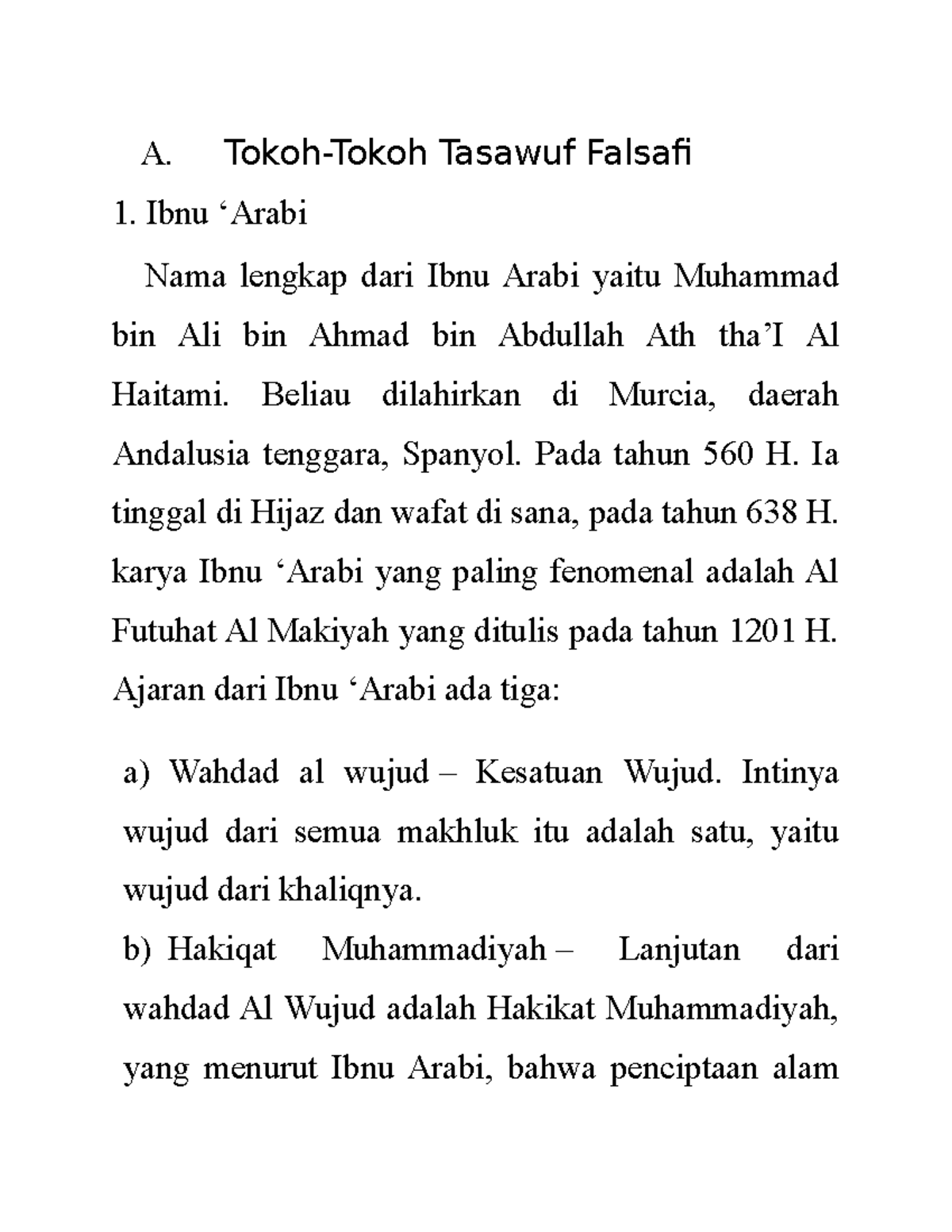Tokoh-Tokoh Tasawuf Falsafi - A. Tokoh-Tokoh Tasawuf Falsaf Ibnu ‘Arabi ...