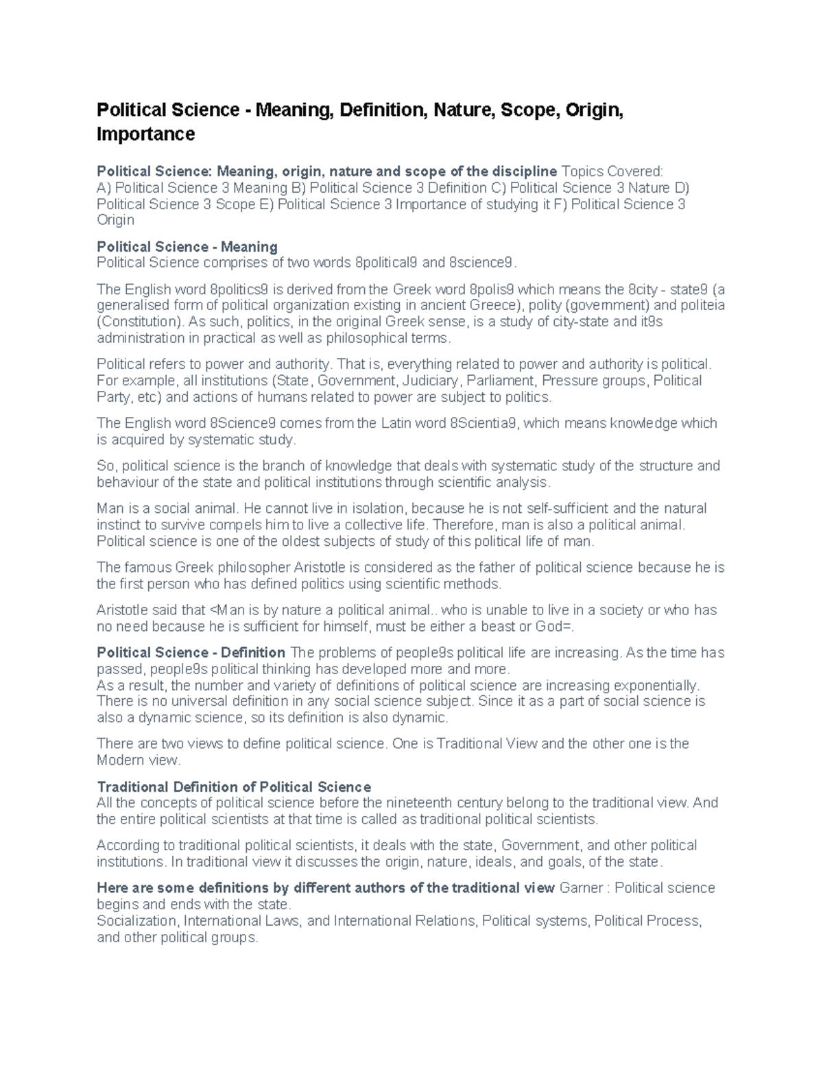 Political Science - Meaning, Definition, Nature, Scope, Origin ...