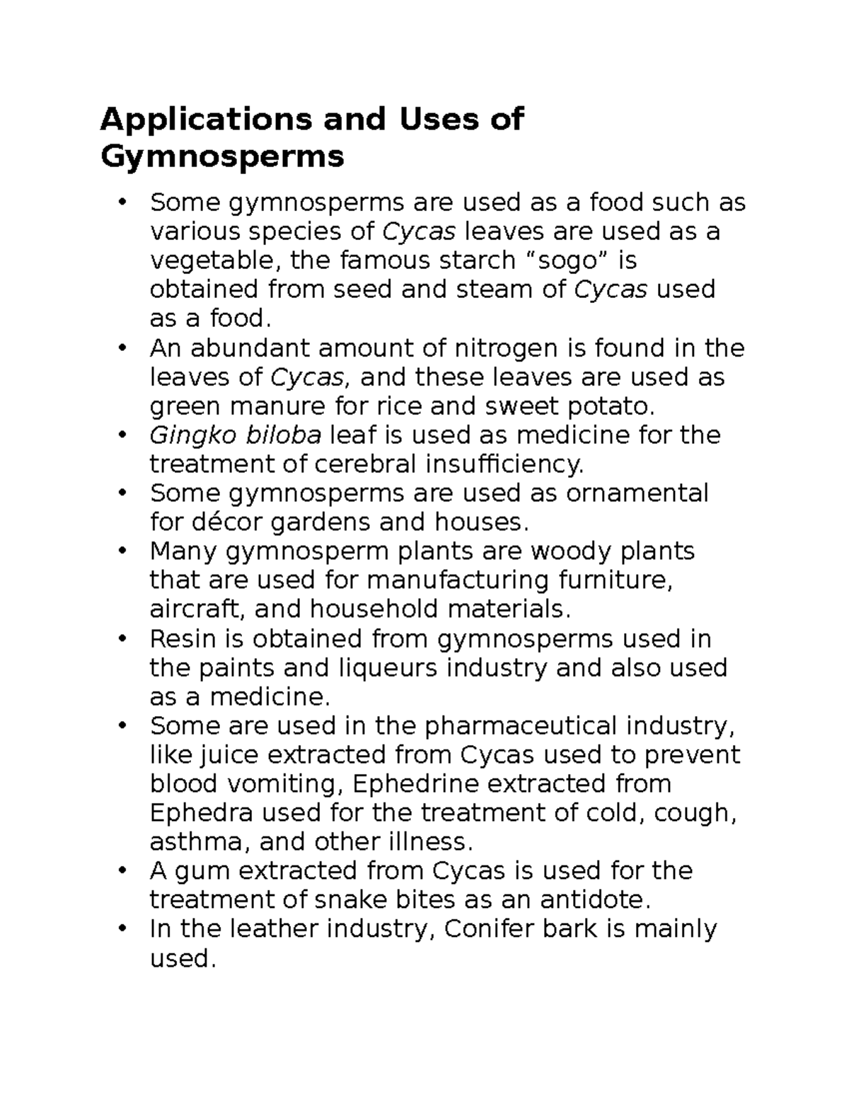 Bio 22 - Notes - Applications and Uses of Gymnosperms Some gymnosperms ...