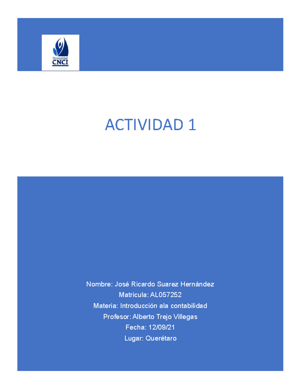 Introduccion ala contabilidad - Nombre: José Ricardo Suarez Hernández ...