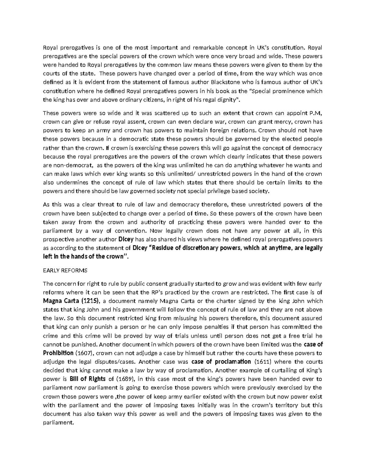 Notes on Rp - Royal prerogatives is one of the most important and ...