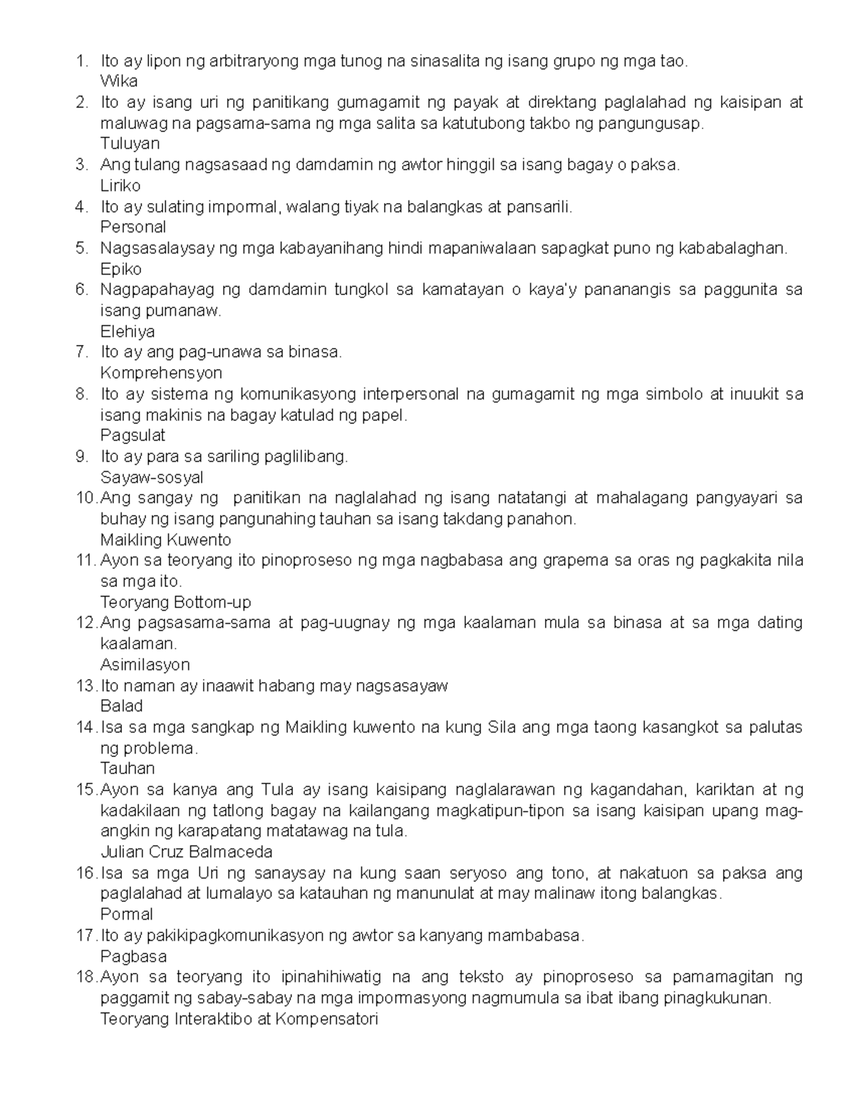 FIL 2 EXAM - NONE - 1. Ito ay lipon ng arbitraryong mga tunog na ...