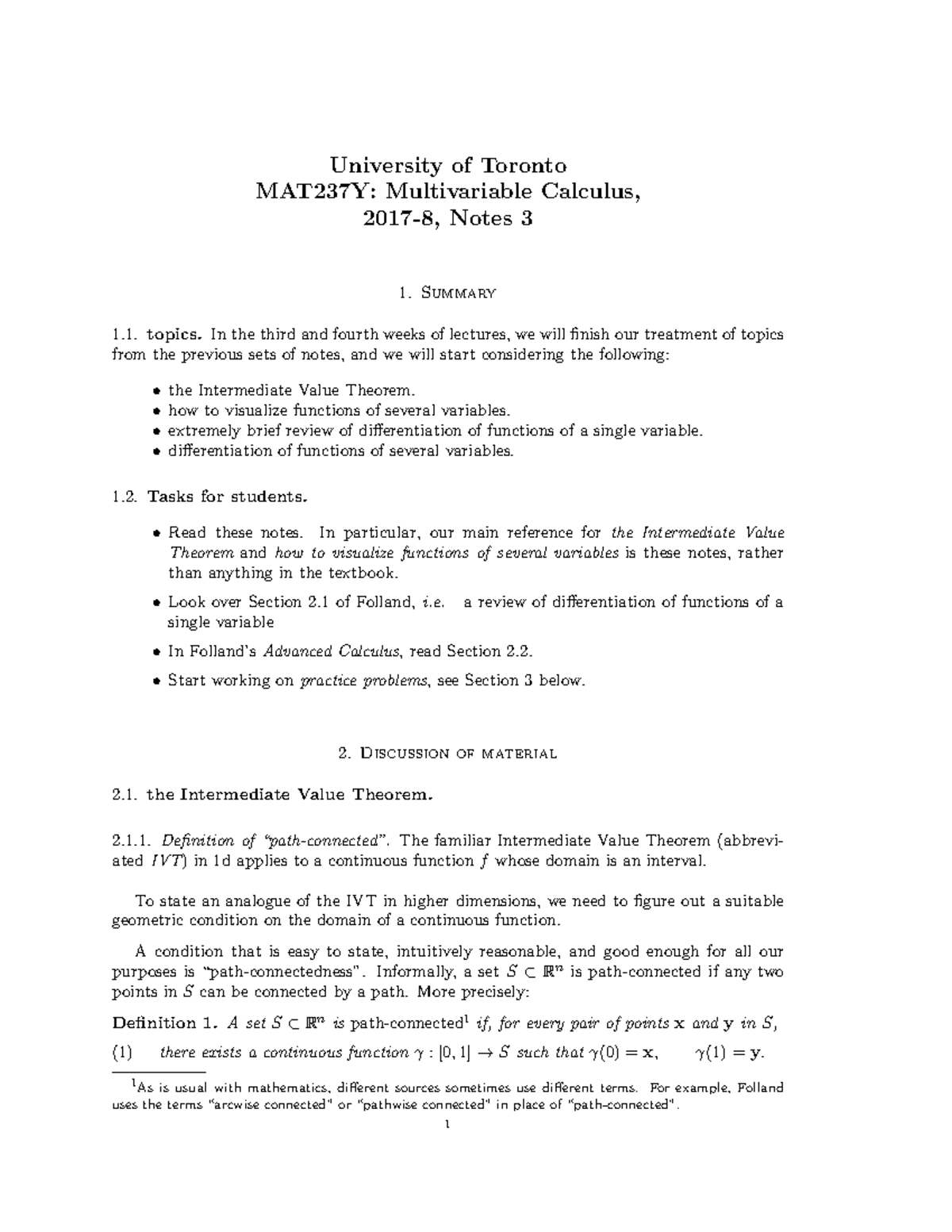Notes 3 Lecture Summary University Of Toronto Mat237y Multivariable Calculus 2017 8 Notes