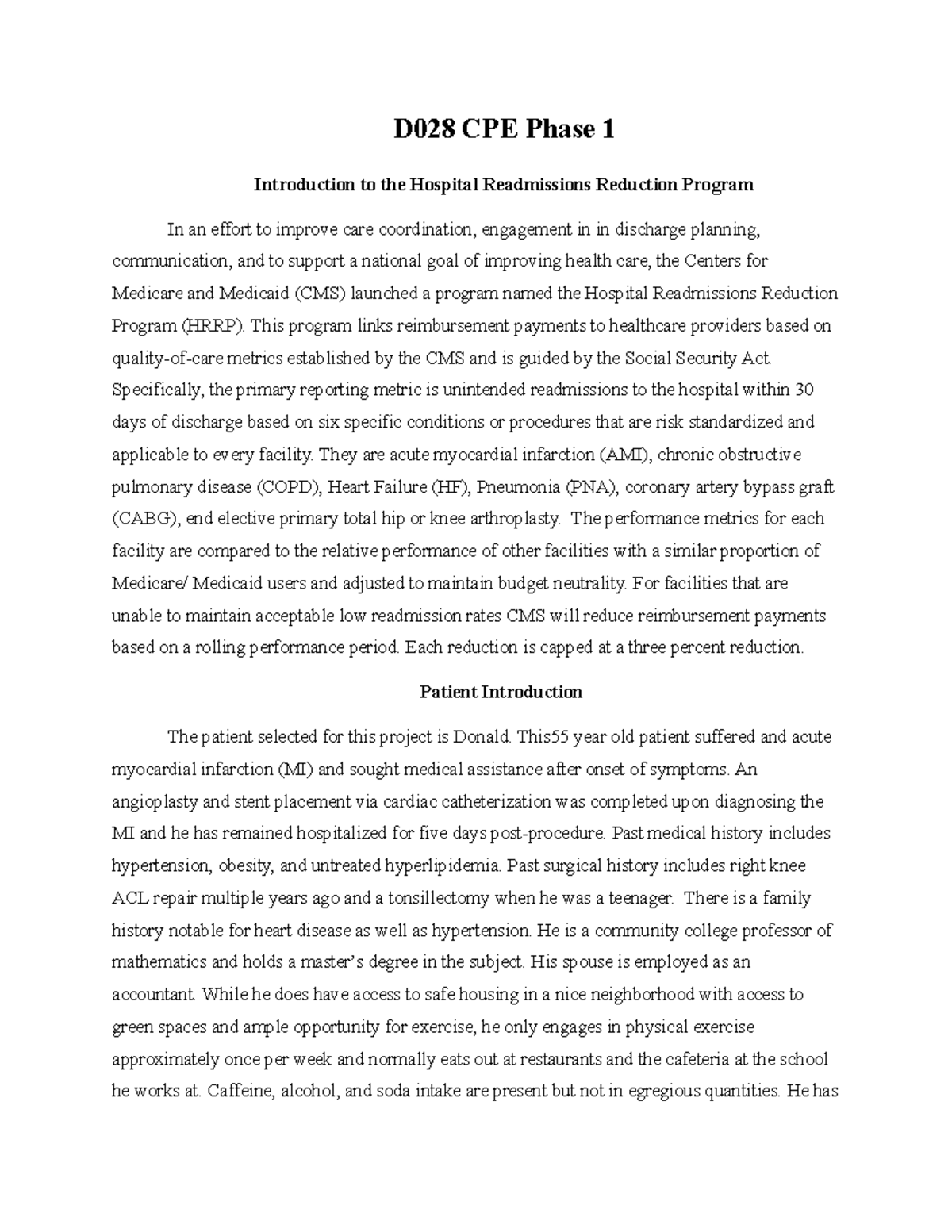 D028 CPE phase 1 - D028 CPE Phase 1 Introduction to the Hospital Readmissions Reduction Program ...