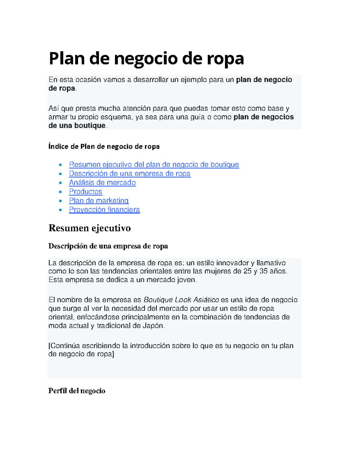 Plan de Negocios de Ropa - Plan de negocio de ropa En esta ocasión ...