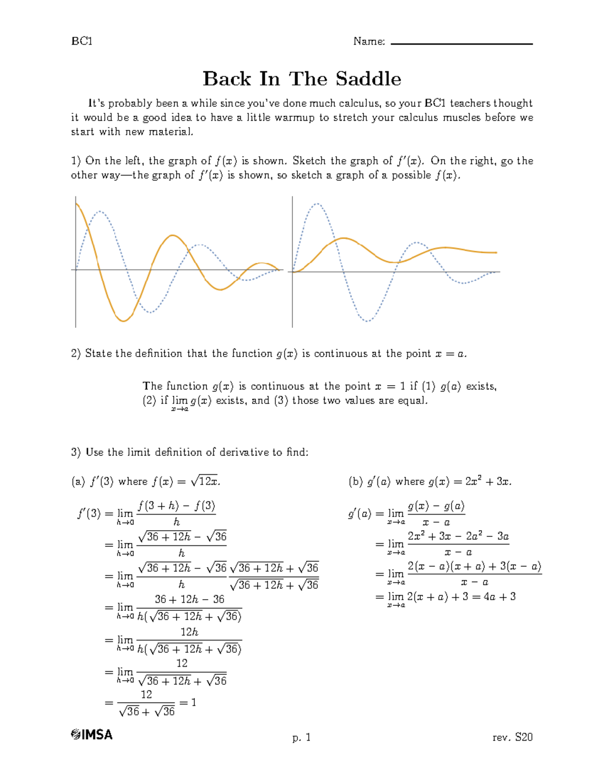 Saddle graphs - BC1 Name: Back In The Saddle It’s probably been a while ...