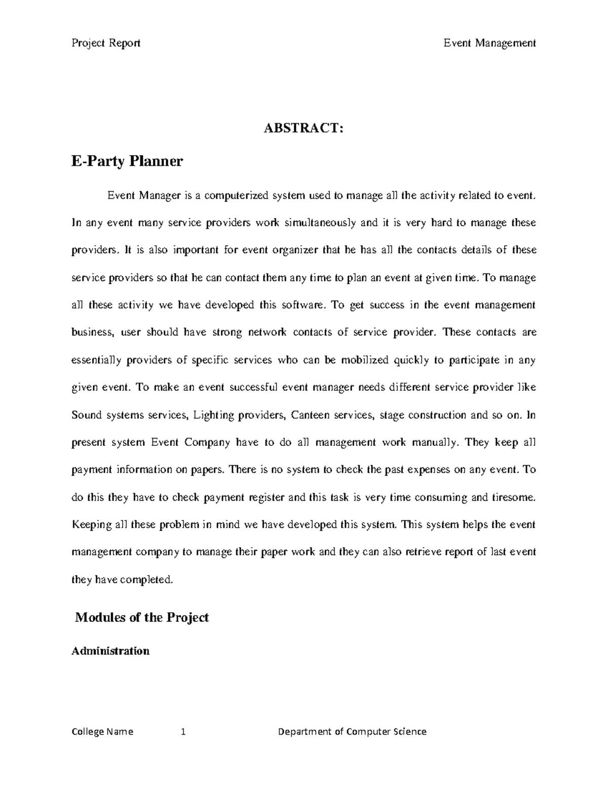 Project Report Of Event Management - ABSTRACT: E-Party Planner Event ...