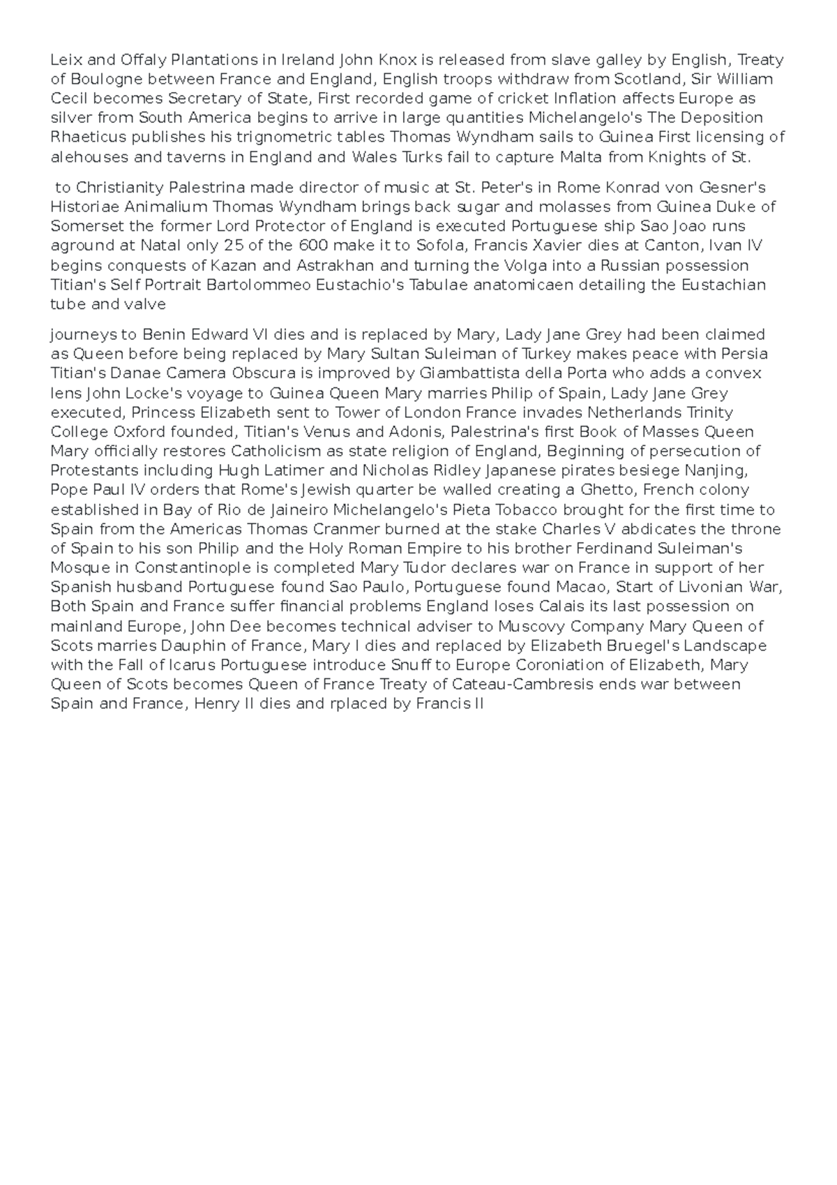 Timeline 3 (1550 - 1559) - Leix and Offaly Plantations in Ireland John ...