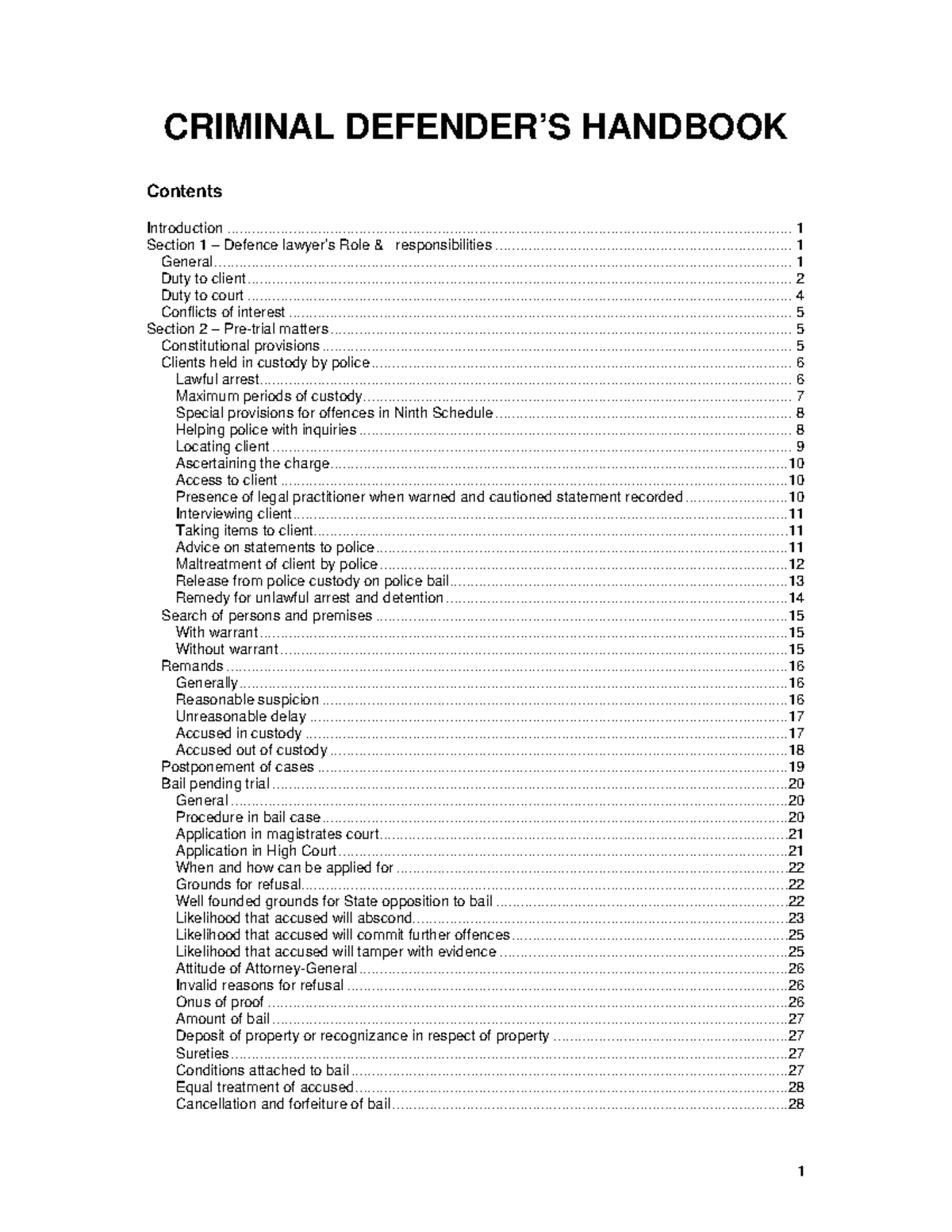 Criminal Defender Handbook - CRIMINAL DEFENDER’S HANDBOOK Introduction ...