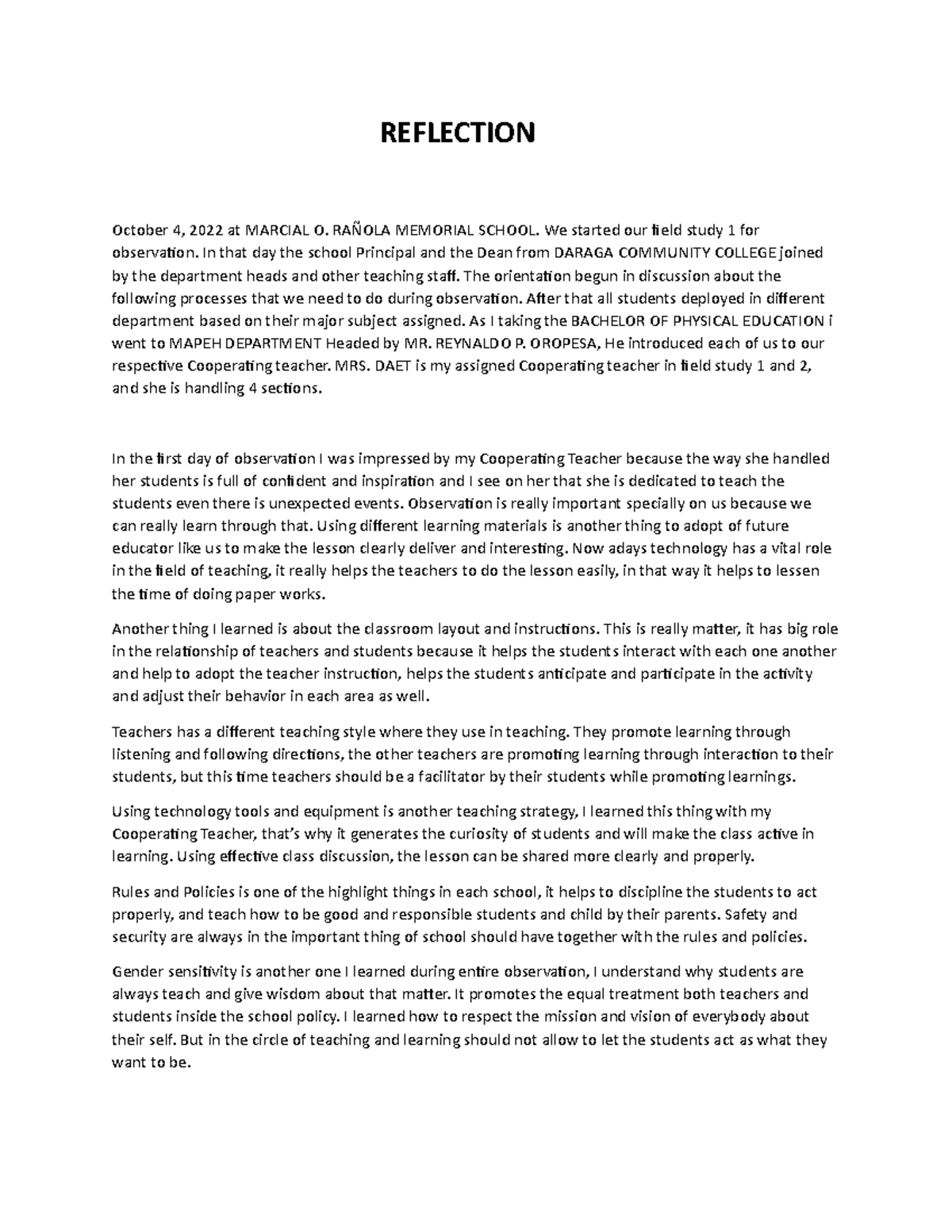 Reflection - educational purpose - REFLECTION October 4, 2022 at ...