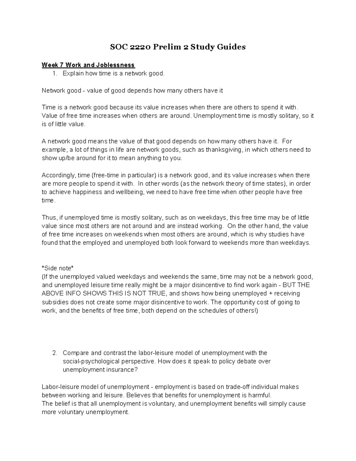 SOC 2220 Prelim 2 Study Guides - SOC 2220 Prelim 2 Study Guides Week 7 ...