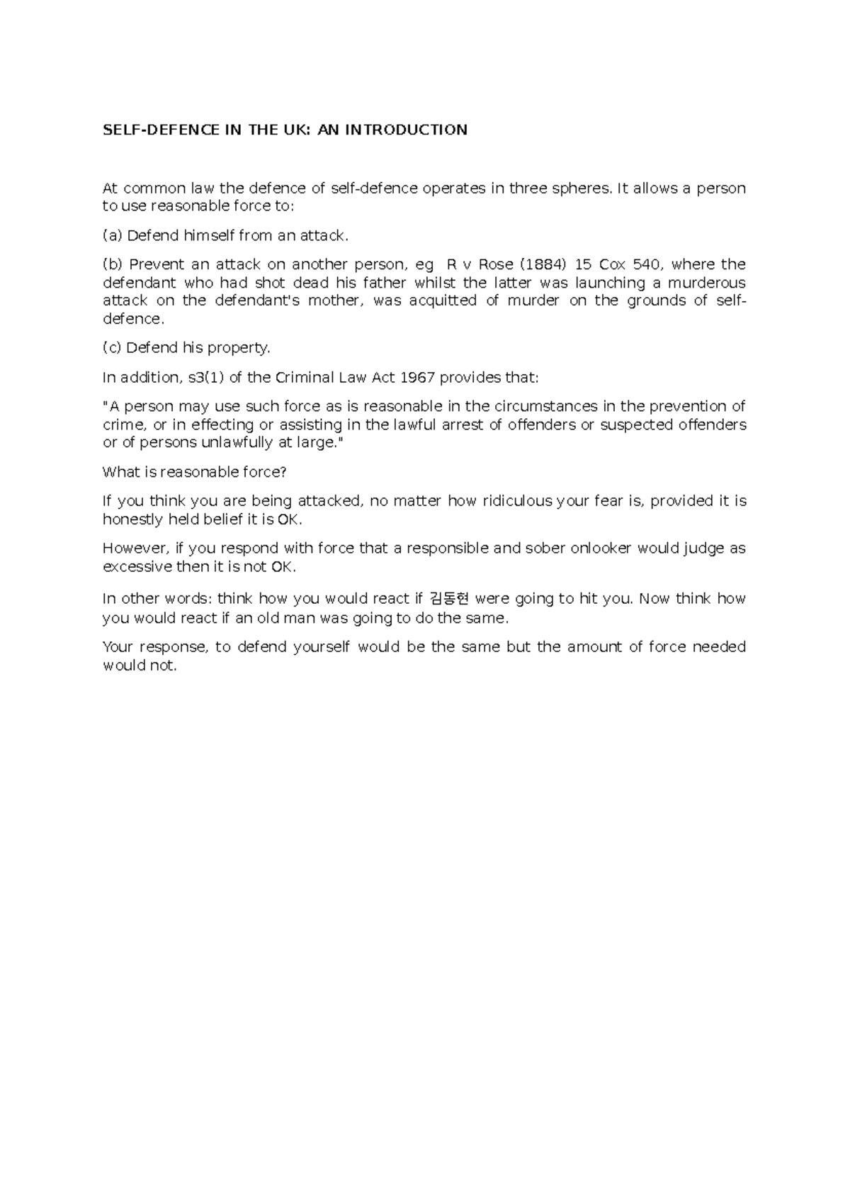 Self defence basic law - James Copeland class - SELF-DEFENCE IN THE UK ...