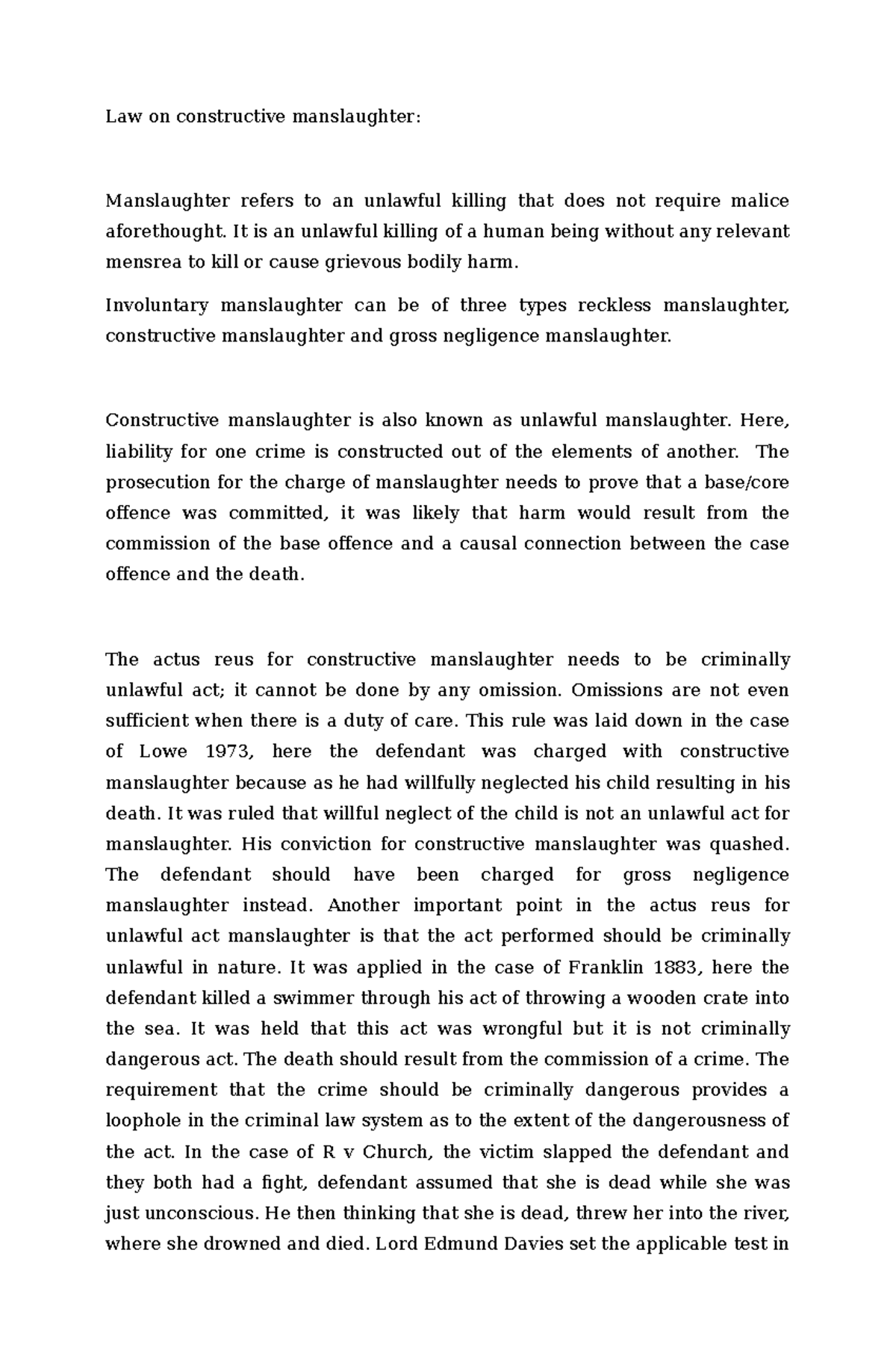 Law on constructive manslaughter - Law on constructive manslaughter ...