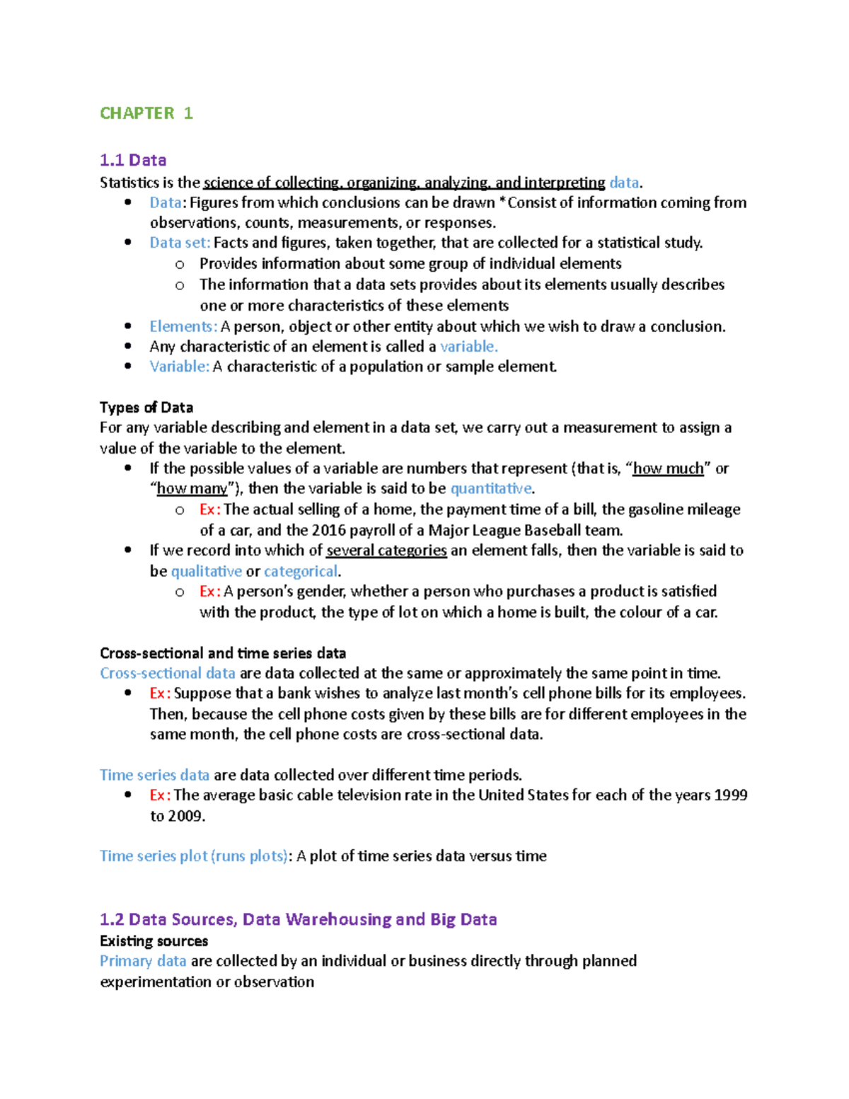 COMM 215 - Chapter 1 Notes Based on Textbook - CHAPTER 1 1 Data ...