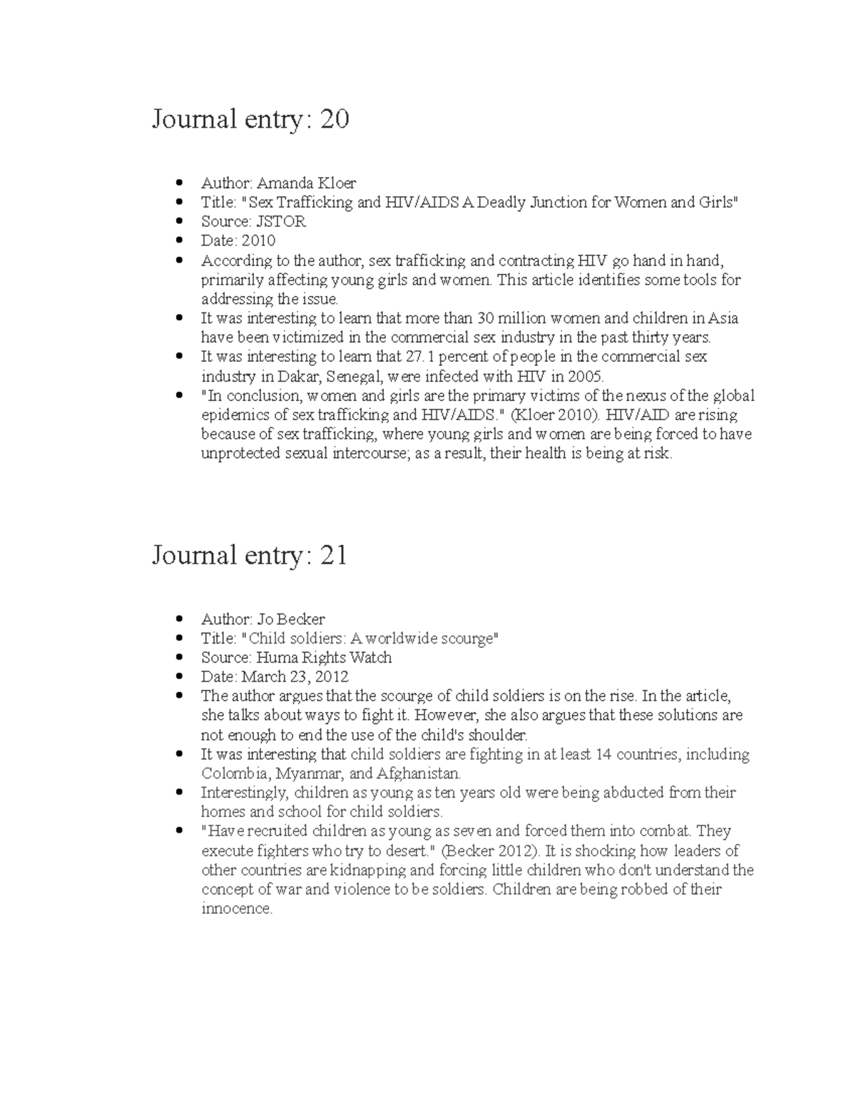 Journal Entry 20-21 - Journal entry: 20 Author: Amanda Kloer Title ...