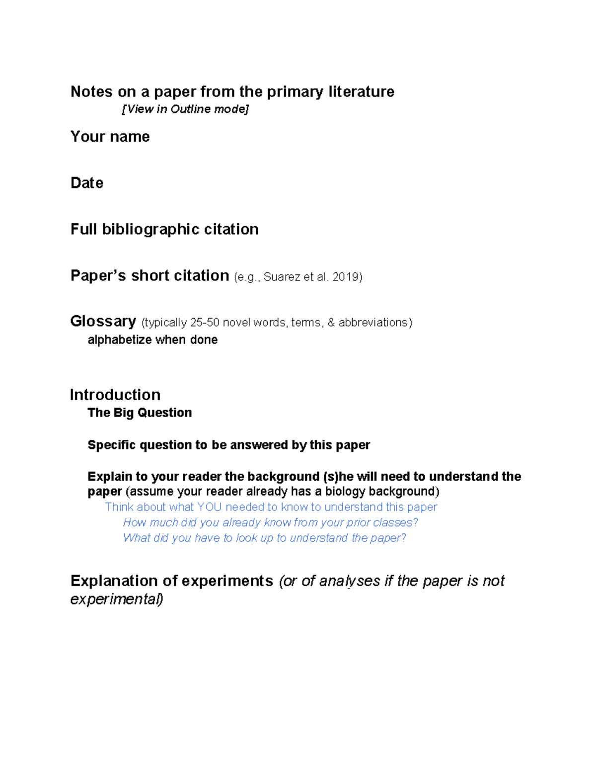 Notes on paper from primary literature - Notes on a paper from the ...