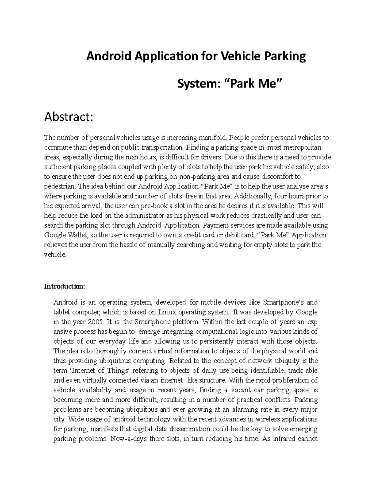 Android Based Parking System - Android Application for Vehicle Parking ...