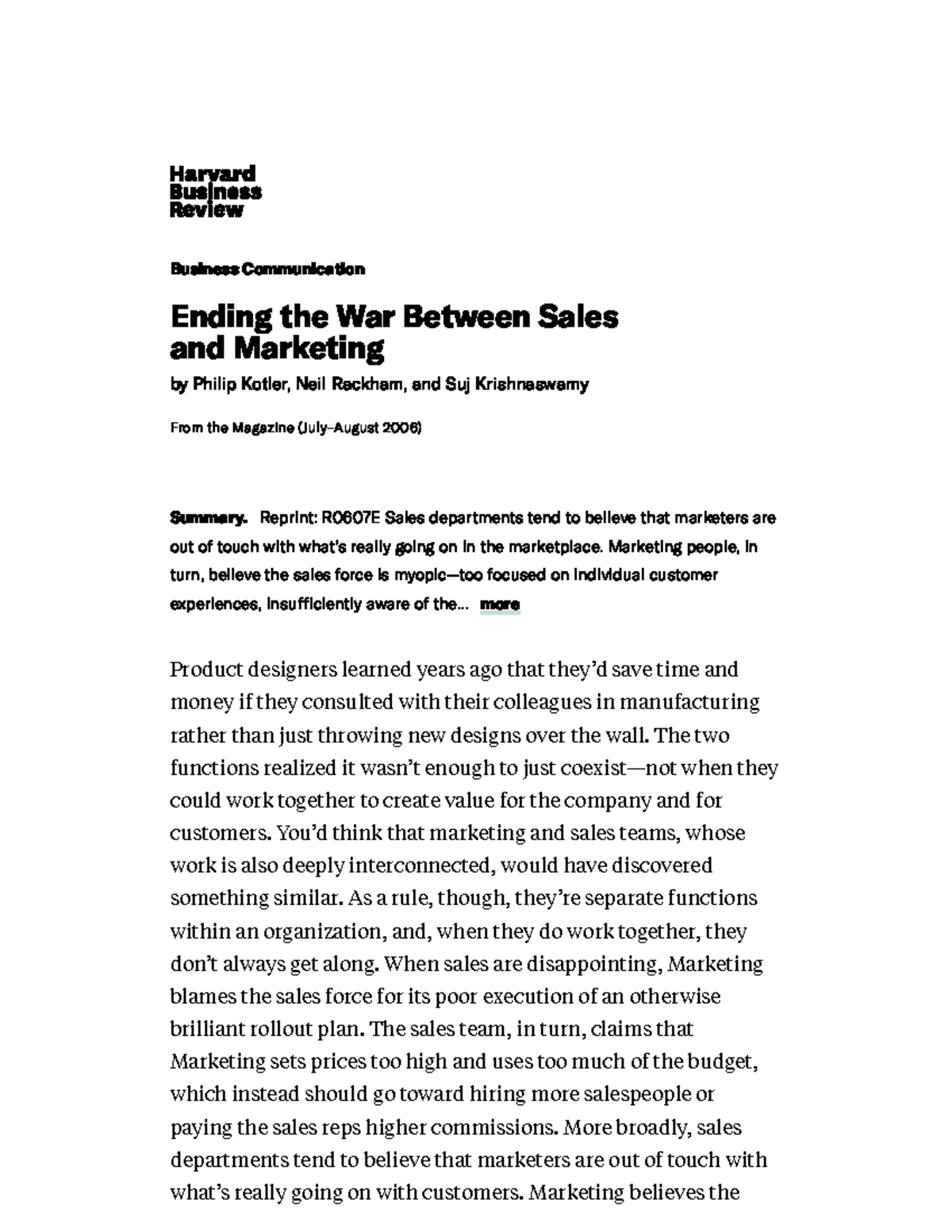 Ending the War Between Sales and Marketing - Business Communication ...