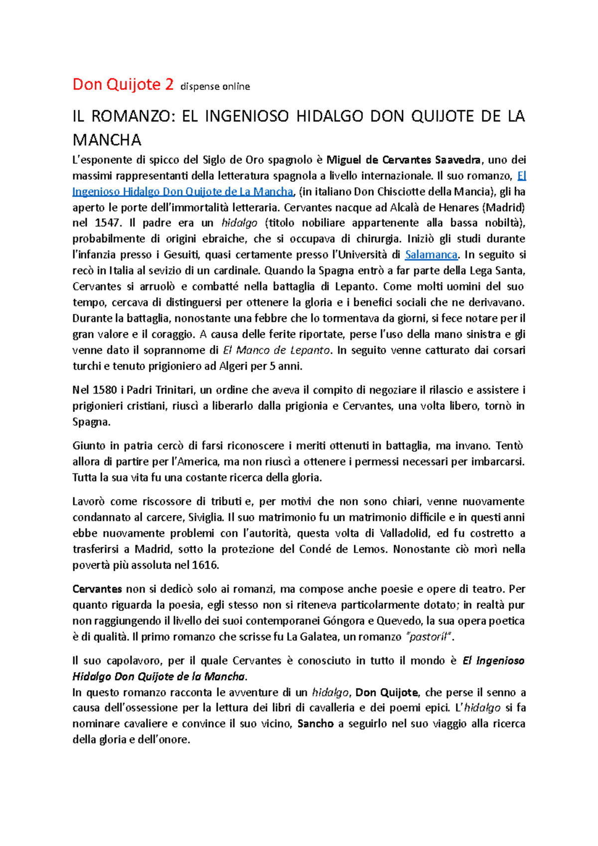 Don Quijote 2 dispense e analisi dell'opera - Don Quijote 2 dispense ...