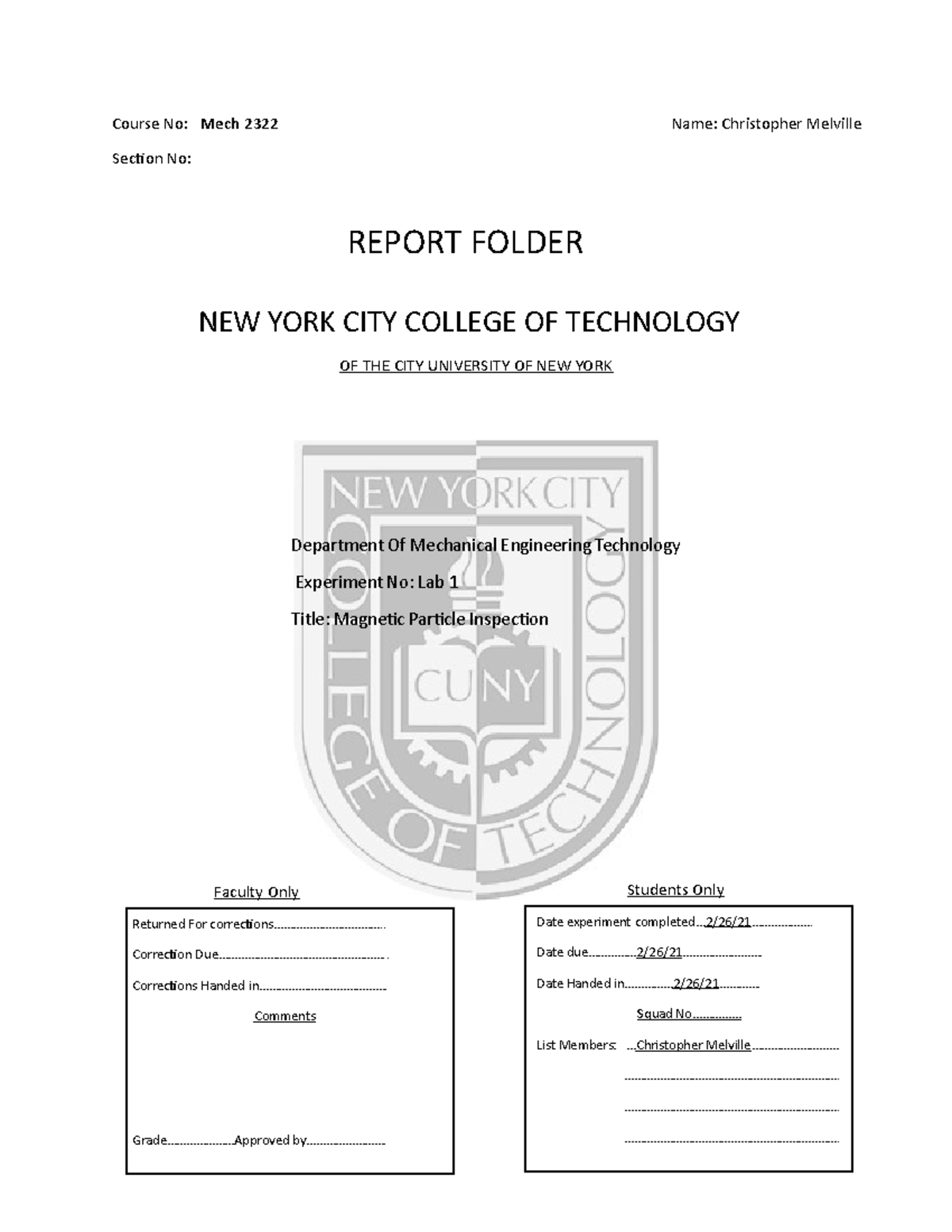 MECH 2322 Lab 1 - Nondestructive Testing - Course No: Mech 2322 Name ...