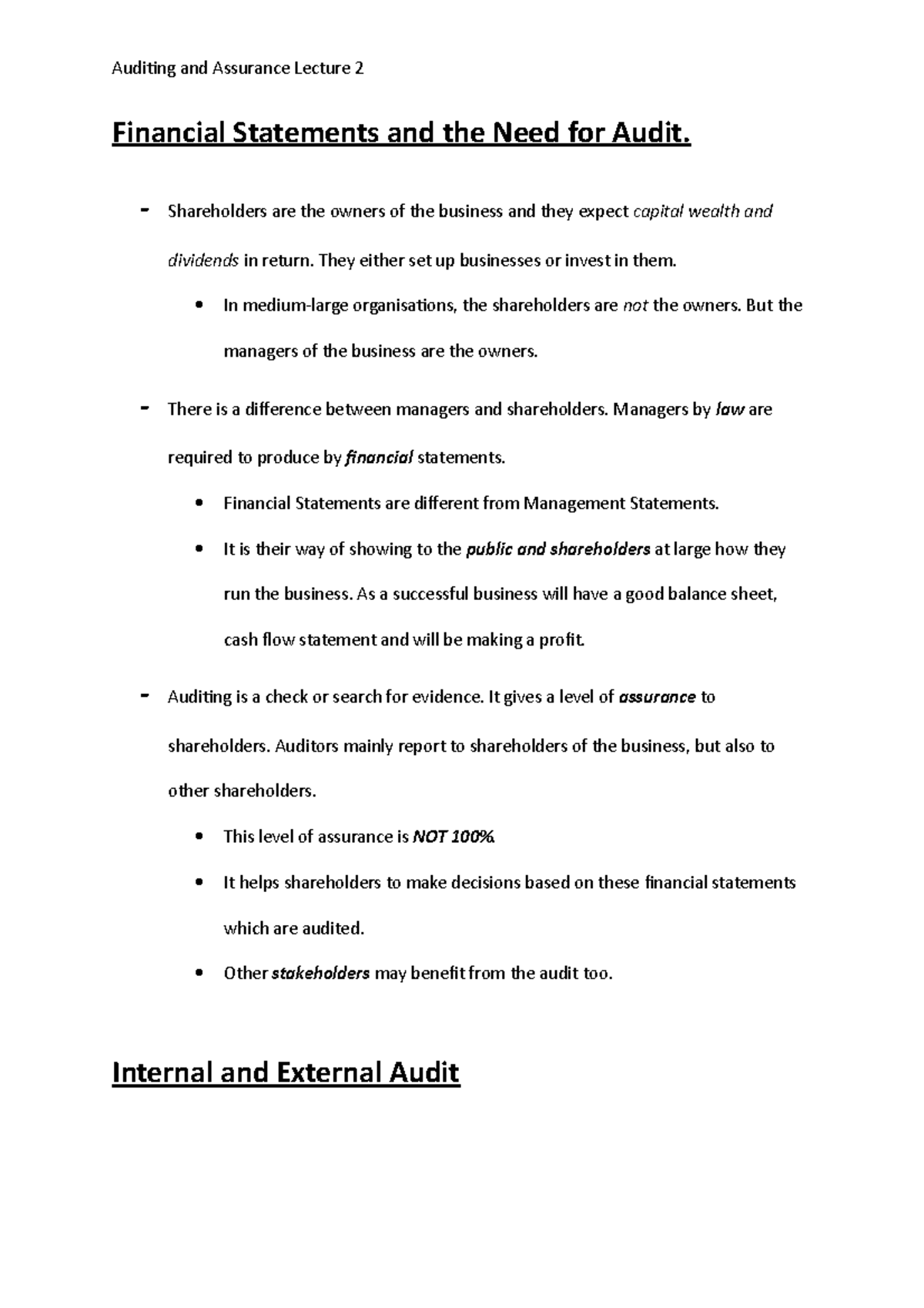 Lecture 2 - Auditing and Assurance Engagements - Financial Statements ...