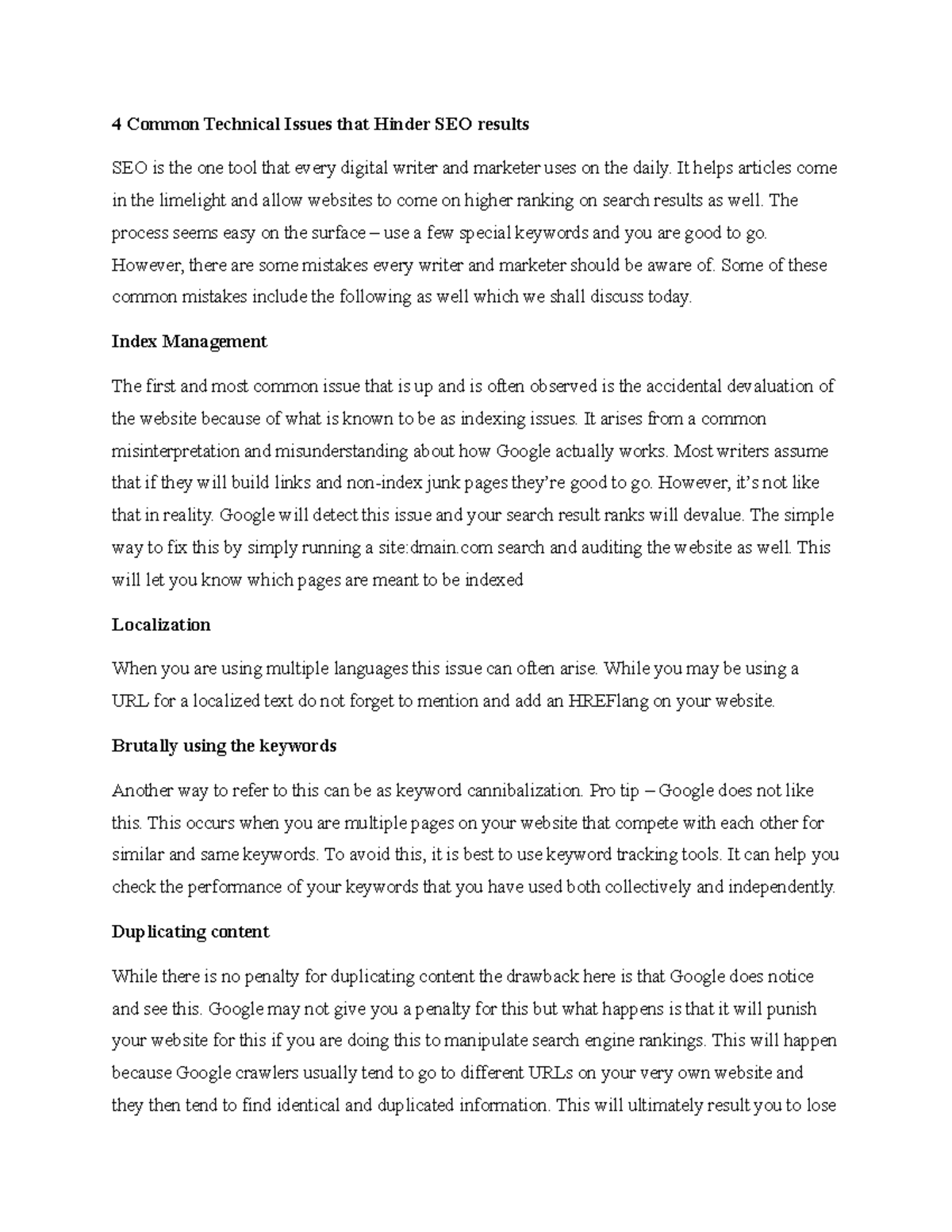 4 Common Technical Issues that Hinder SEO results - It helps articles ...