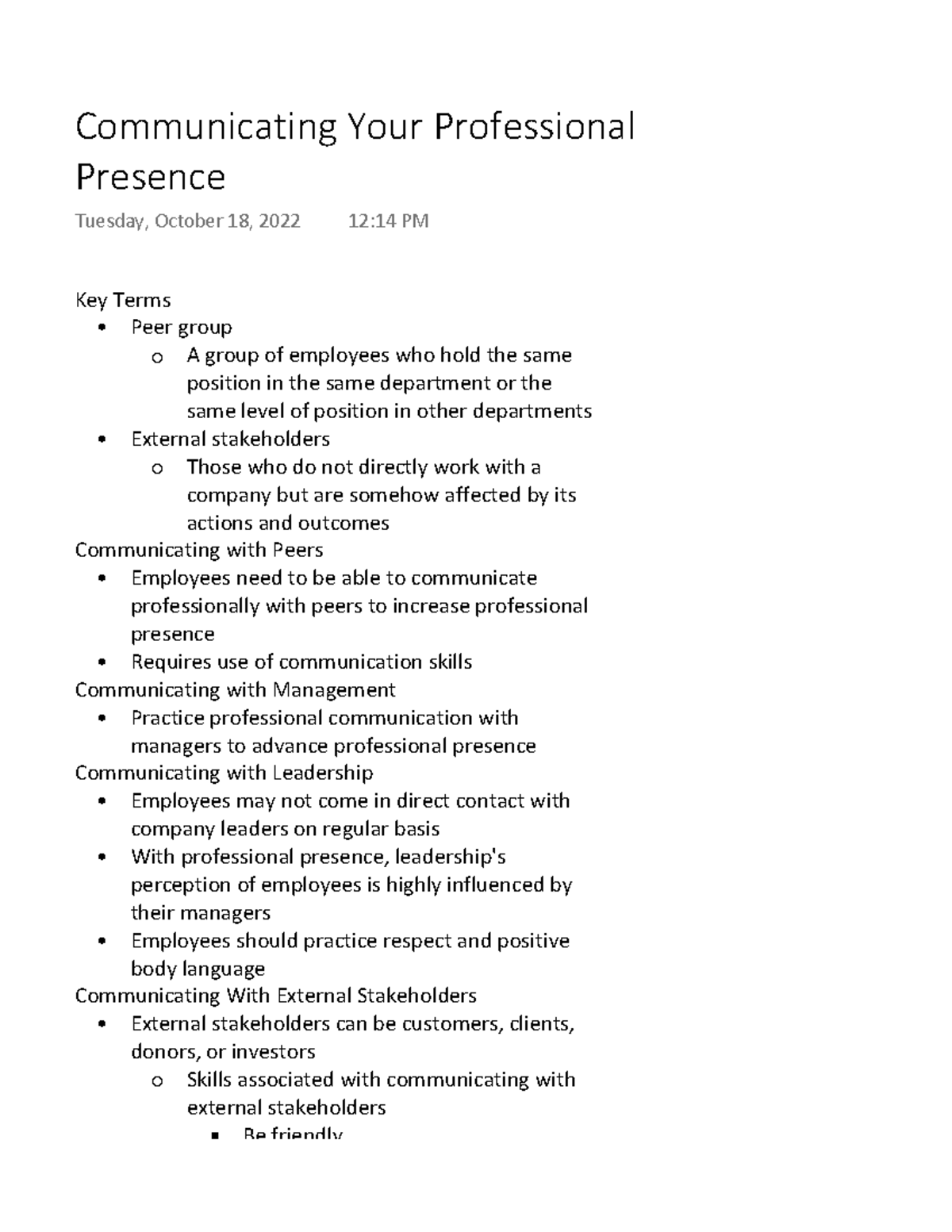 Communicating Your Professional Presence - Key Terms Peer group A group ...