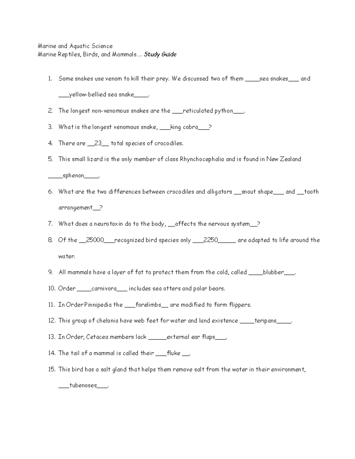 Marine Animals Study Guide - Marine and Aquatic Science Marine Reptiles ...