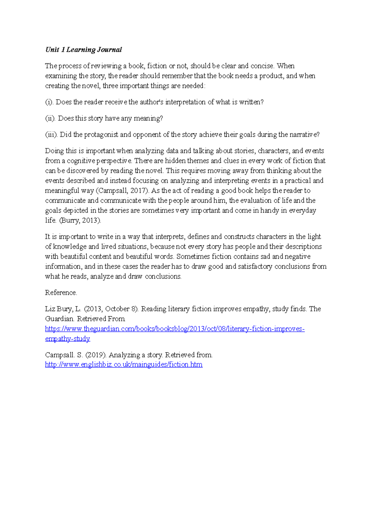 Unit 1 Learning Journal English - Unit 1 Learning Journal The process of reviewing a book ...