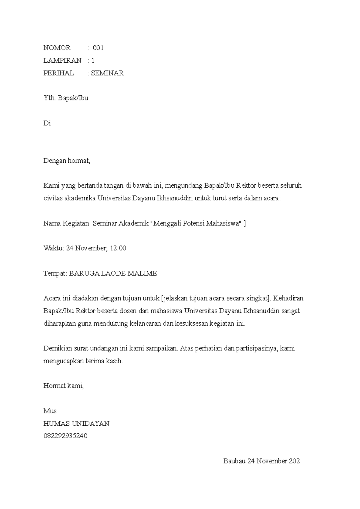 Contoh Surat - hdfhdhdhd - LAMPIRAN : 1 PERIHAL : SEMINAR Yth. Bapak ...