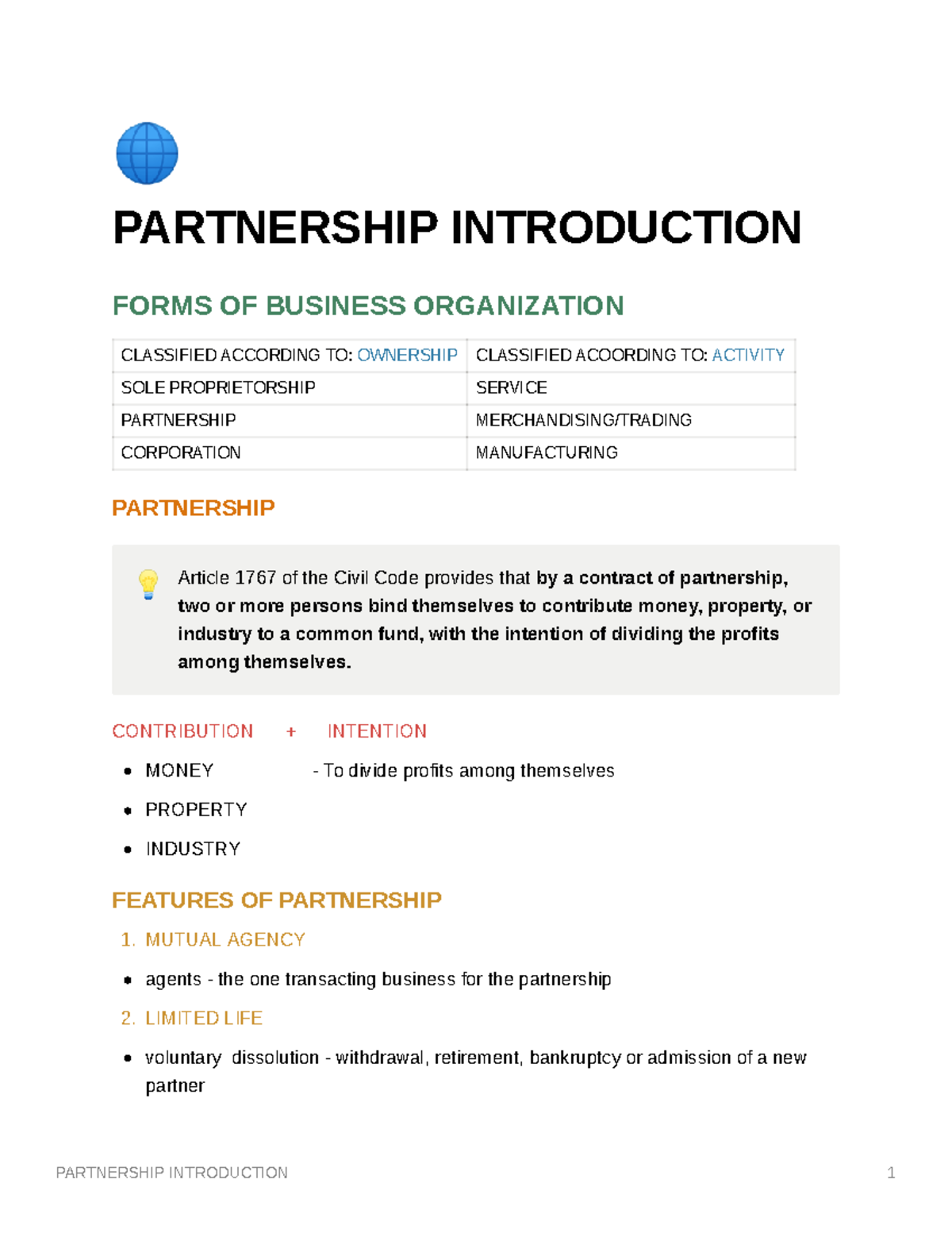 Partnership Introduction - 🌐 PARTNERSHIP INTRODUCTION FORMS OF BUSINESS ...