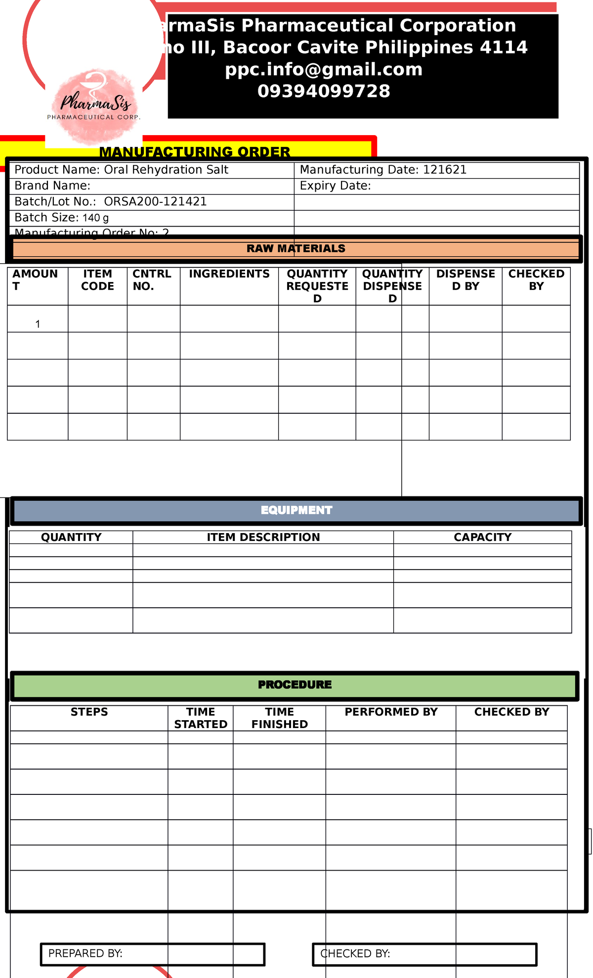 M.O.-and-F - Manufacturing order - YN YOUR NAME RECIPIENT NAME Date ...