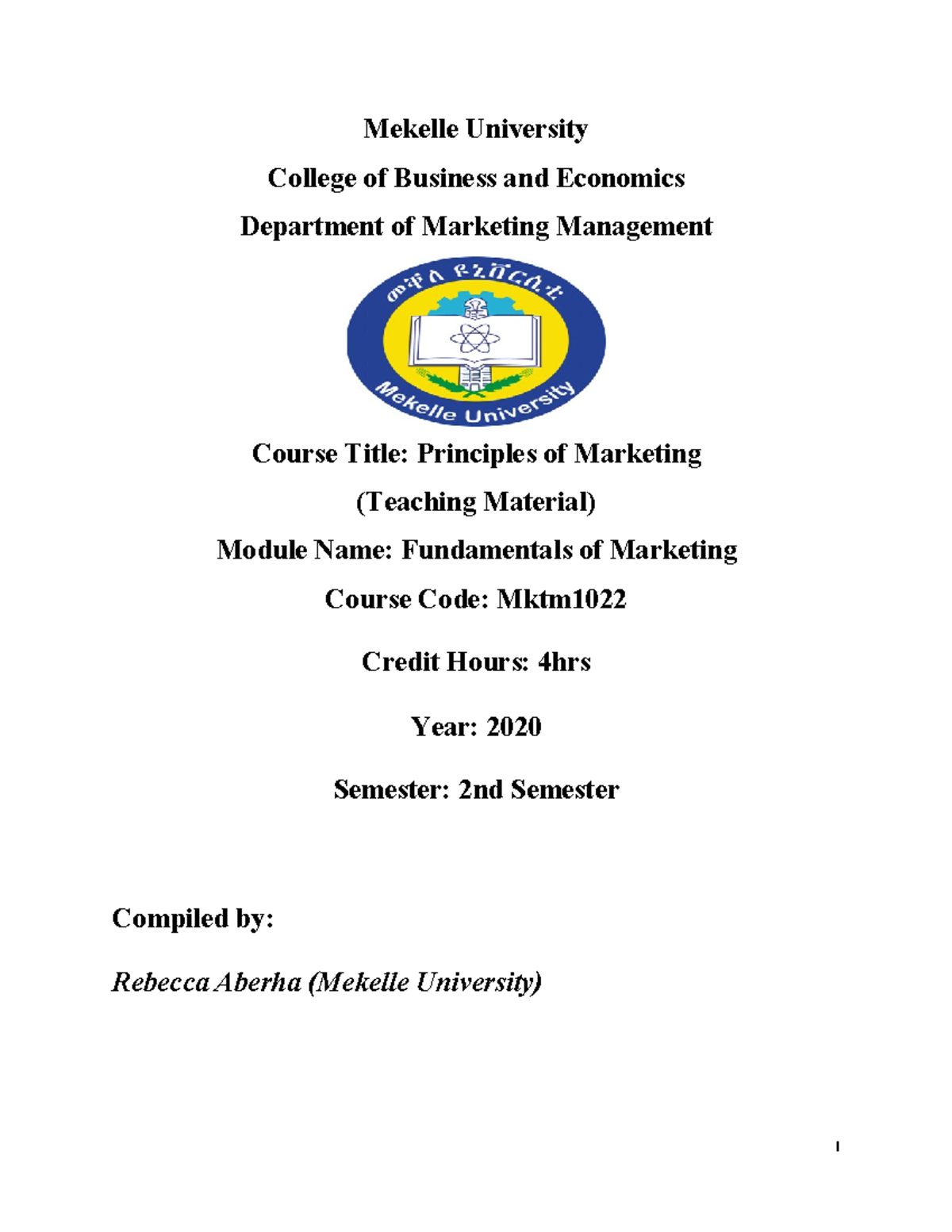 Principles of marketing module - Mekelle University College of Business ...