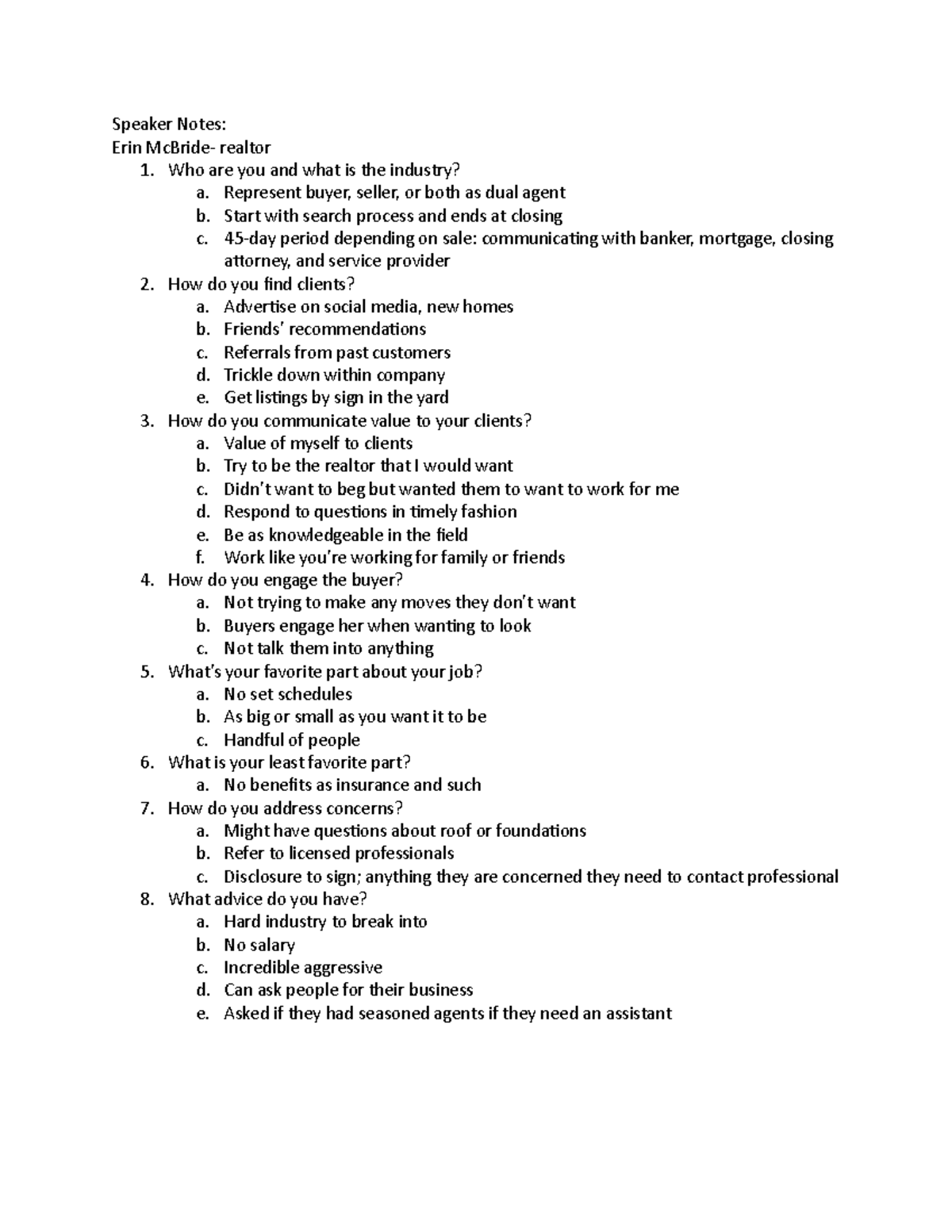 Speaker Notes for guest speaker - MKT 4113 - Mississippi State - Studocu