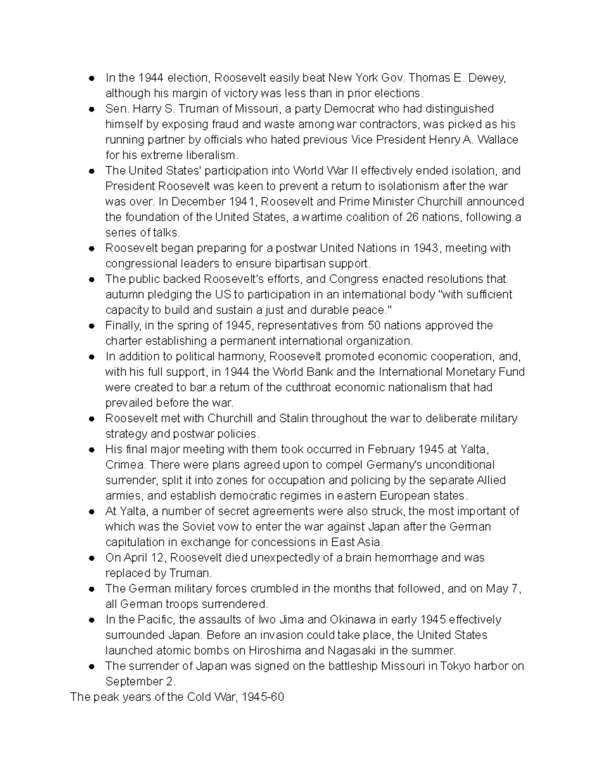 New US Role In World Affairs - In the 1944 election, Roosevelt easily ...