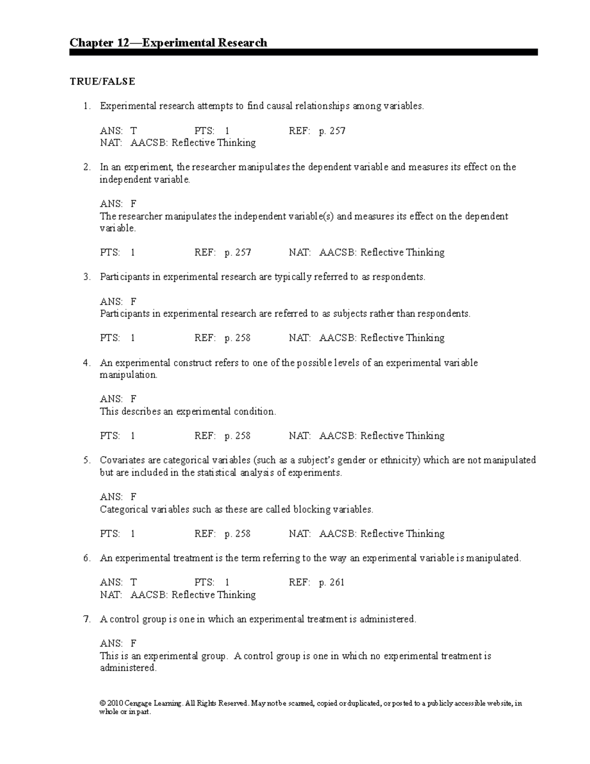 Ch12 - Test Bank - Chapter 12—Experimental Research TRUE/FALSE ...