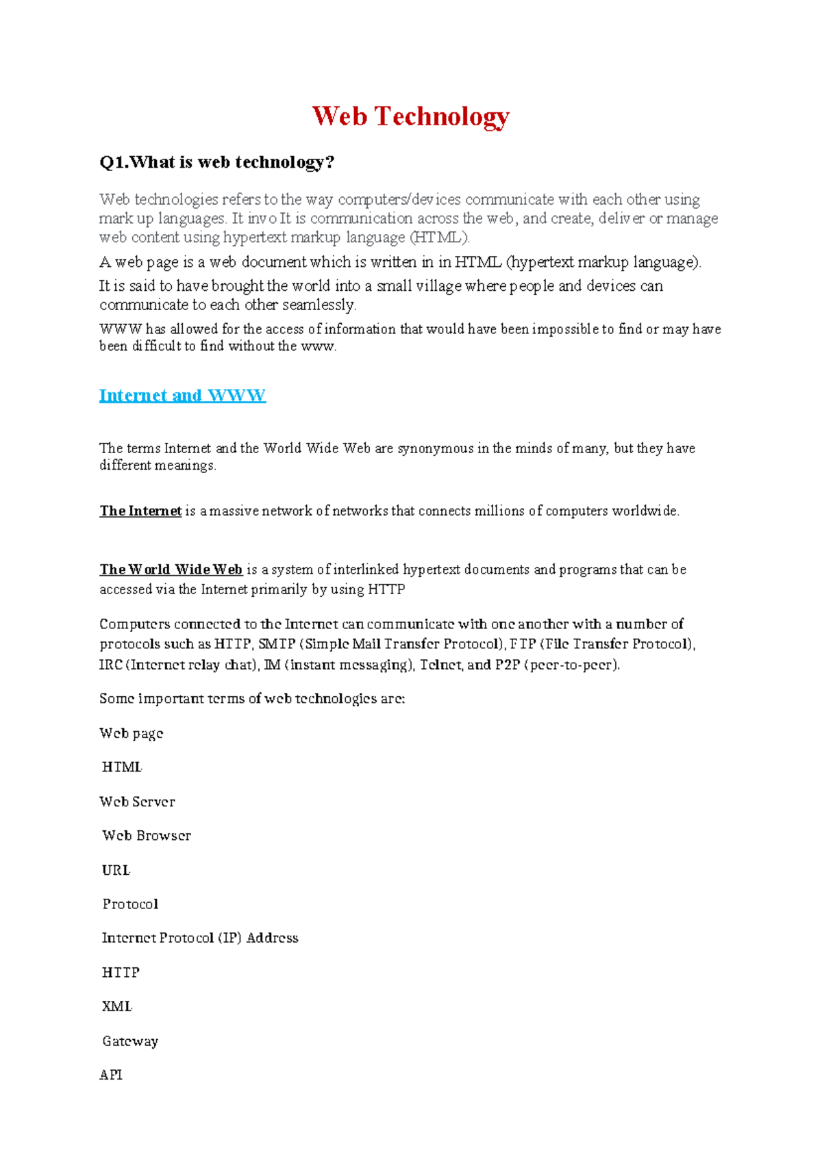 Web Technology - Notes - Web Technology Q1 is web technology? Web ...