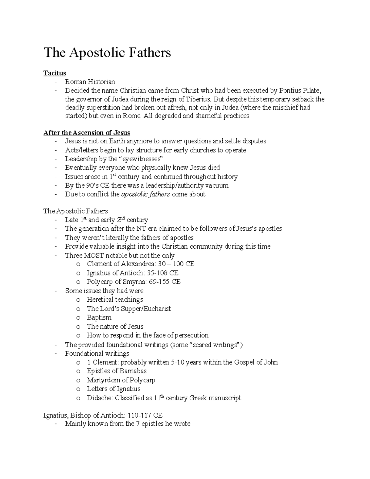 Christian Heritage Unit 1 The Apostolic Fathers - The Apostolic Fathers ...