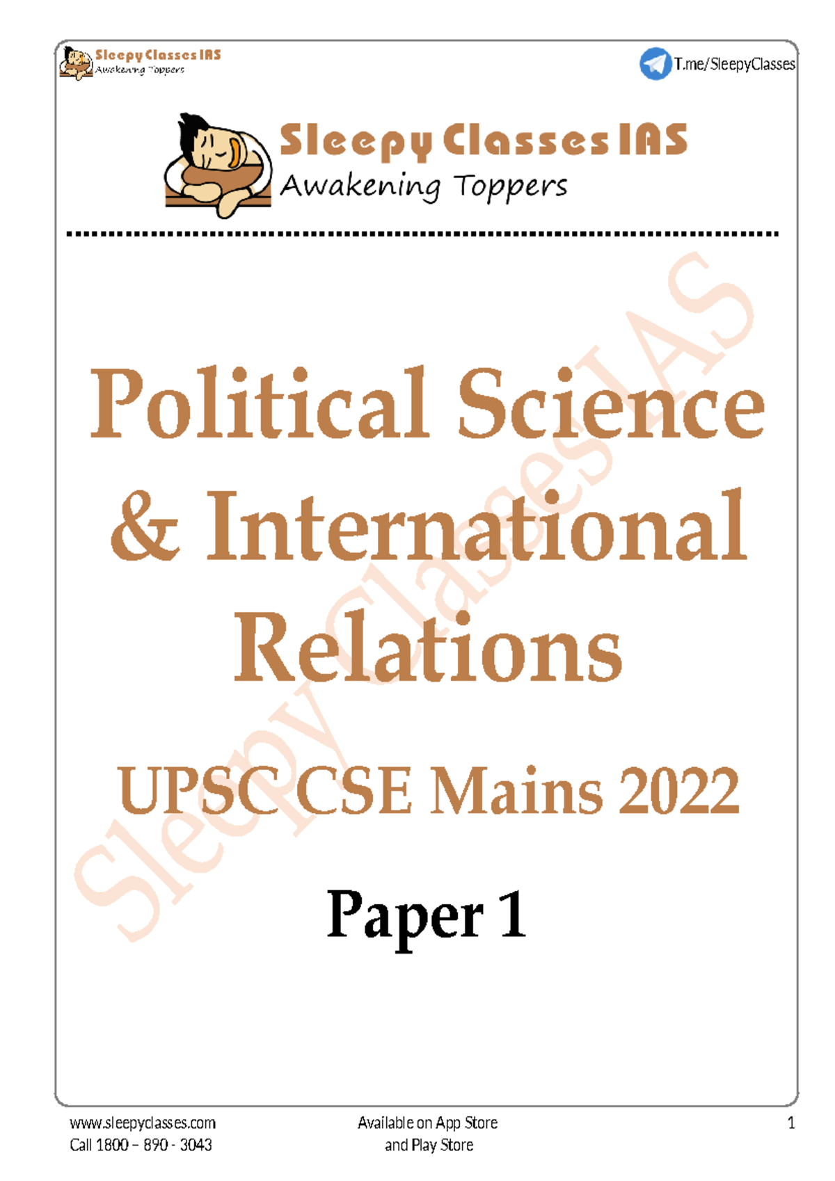 PSIR Paper 1 solutions - Effective - sleepyclasses Available on App ...