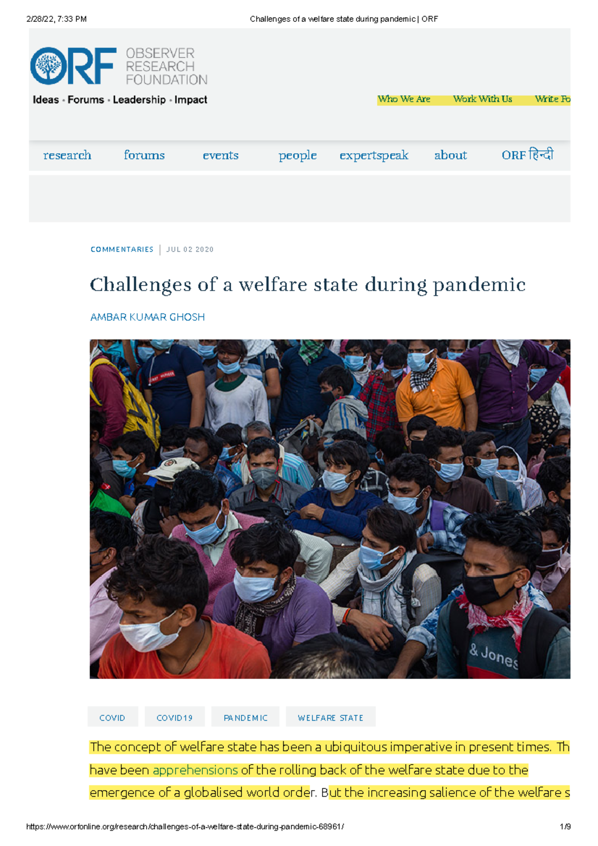 Welfare state in India during pandemic - research forums events people ...