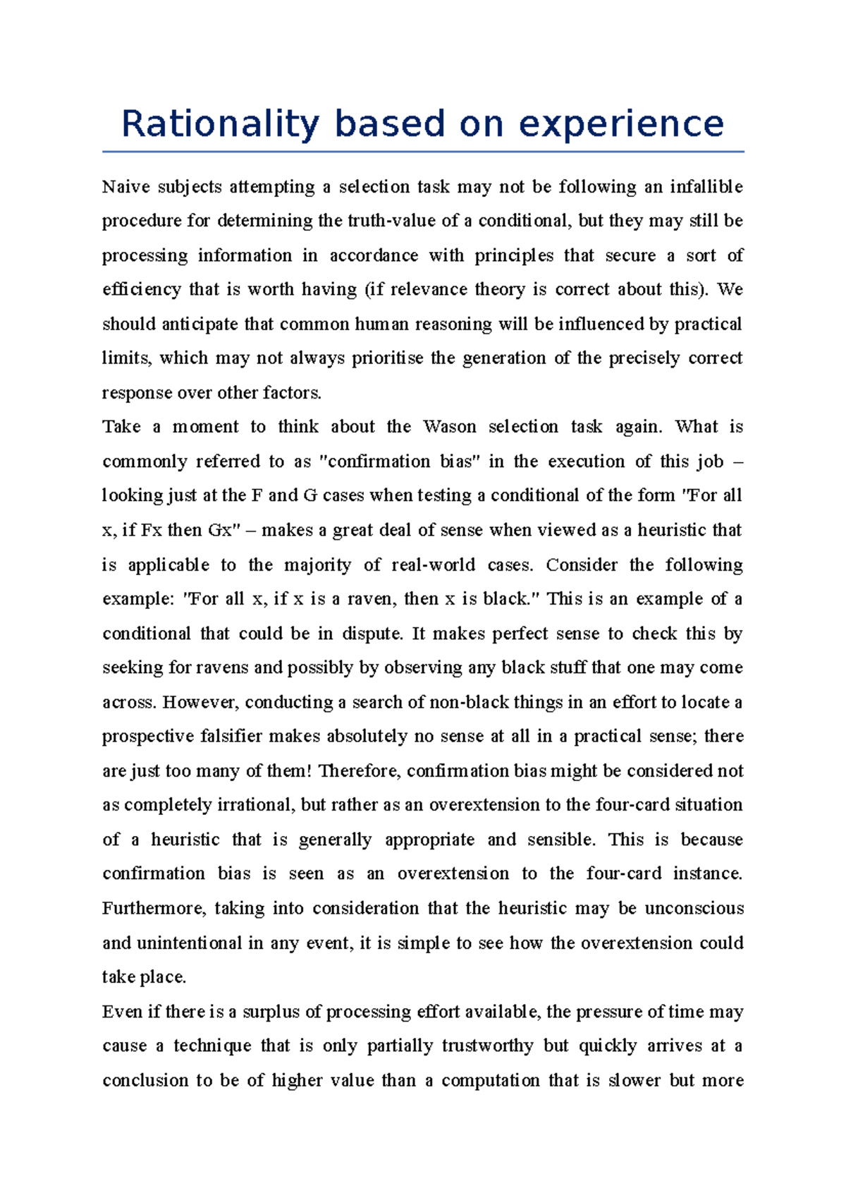 Rationality based on experience - We should anticipate that common ...