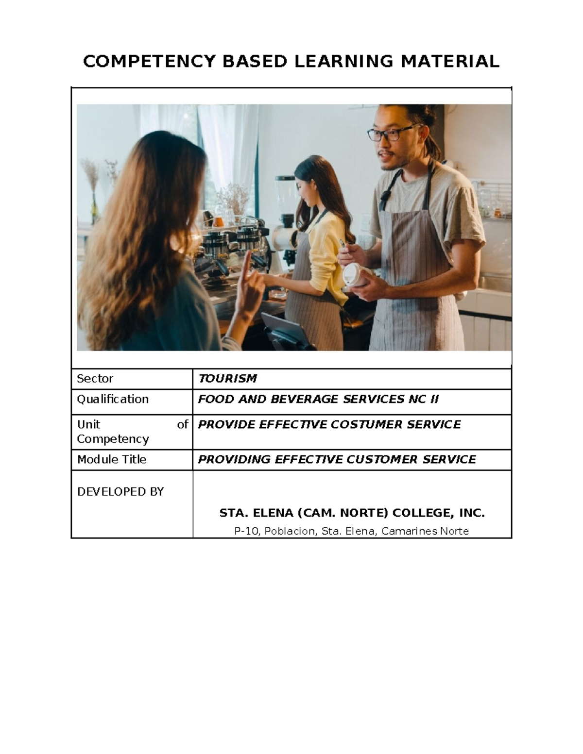 Common 5- Provide effective customers services - COMPETENCY BASED LEARNING MATERIAL Sector ...